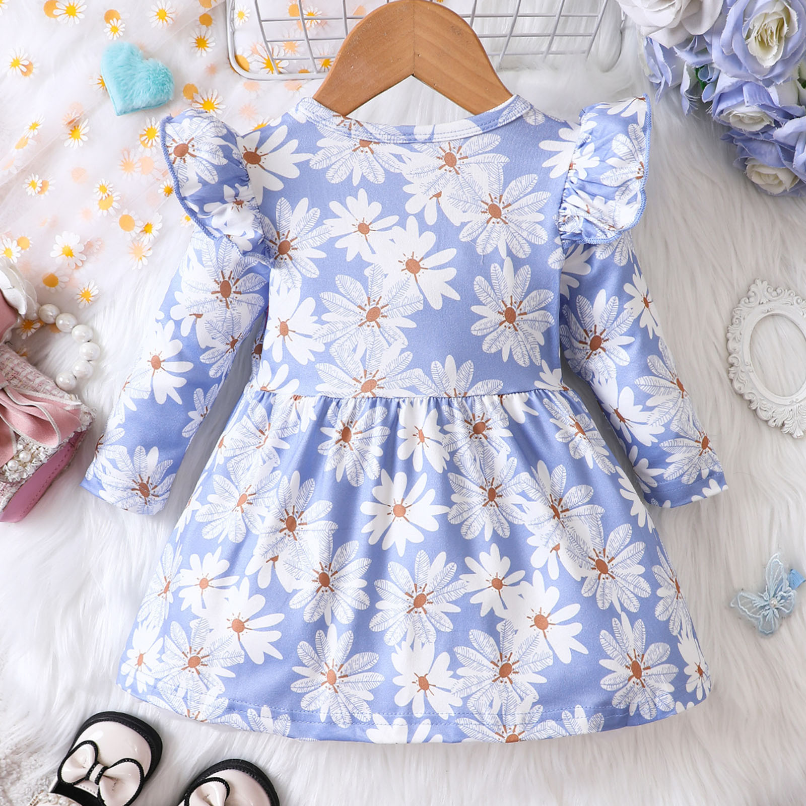 Gubotare Girl Dress Girls Spring Dress Off Shoulder Ruffle Floral ...