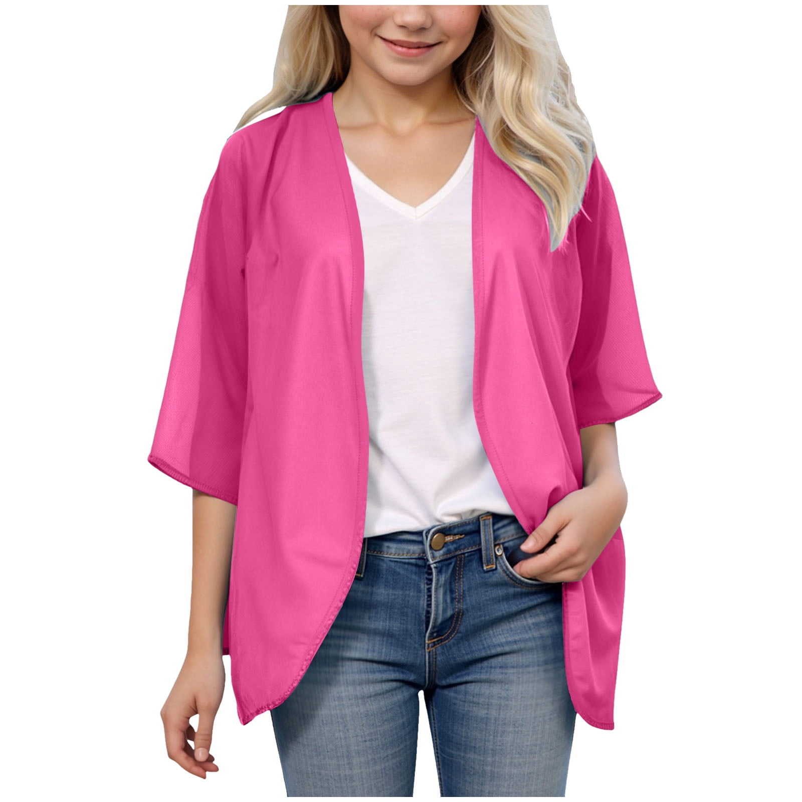 Gubotare Girls Cute Cardigans Summer Lightweight Chiffon Cardigan 3/4 ...