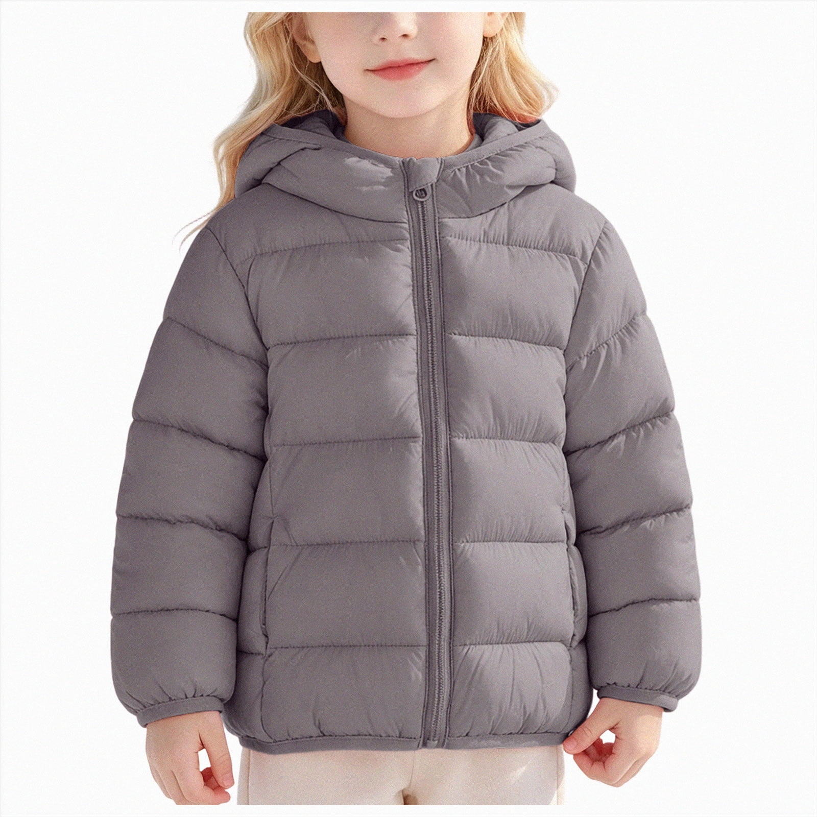 Gubotare Girls Jackets Winter Solid Hooded Puffer Jacket Zip-Up Warm ...