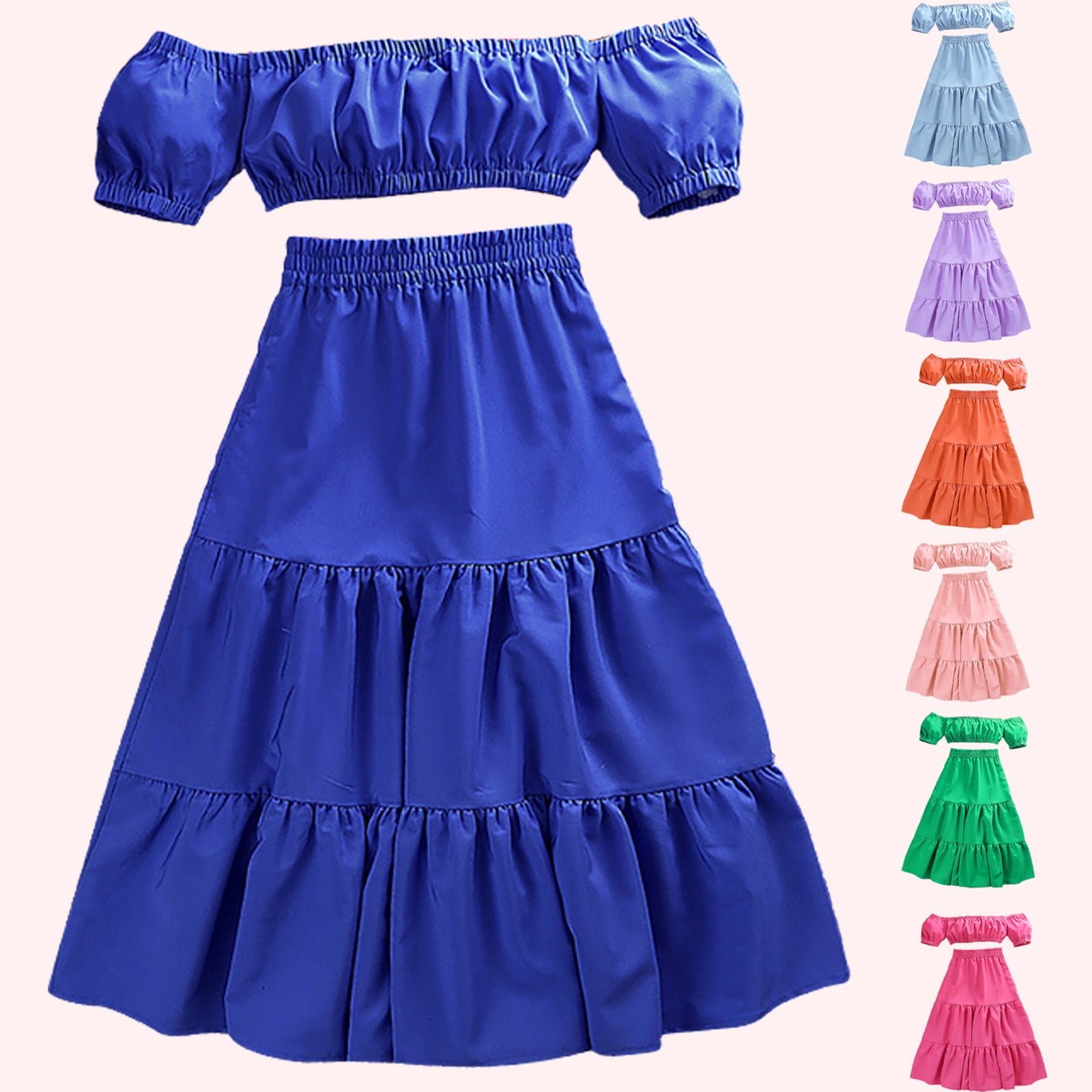 Gubotare Girls Summer Skirts Sets Girl's 2 Piece Outfits Rid Knit ...