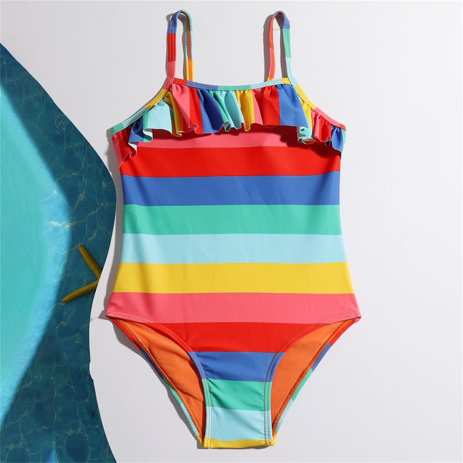 Gubotare Girls Swimsuit Girl's Swimsuit One Piece Solid Cross Back ...