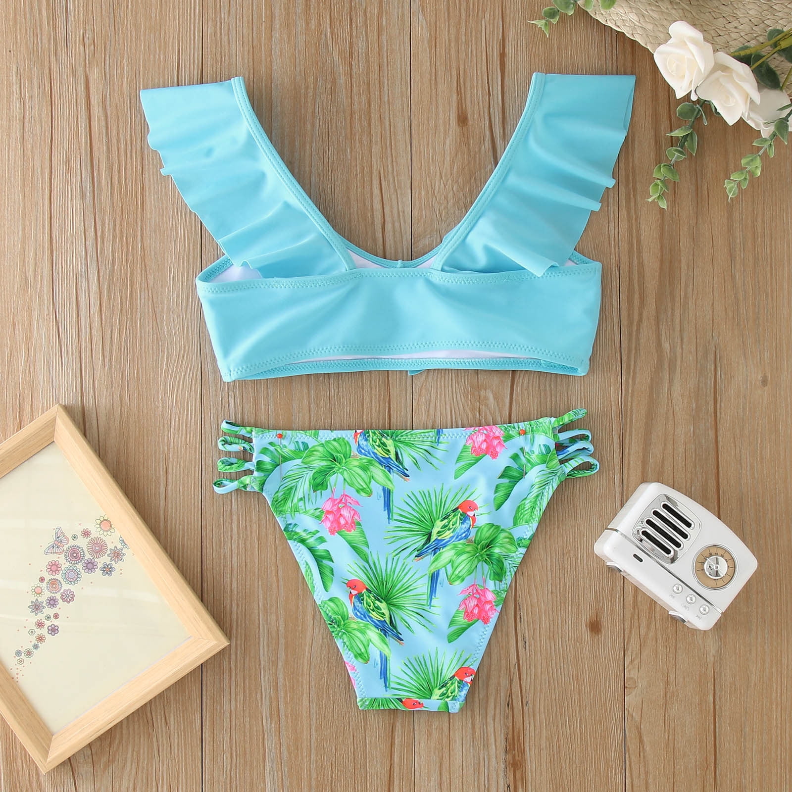 Gubotare Girls Swimsuit Girls Swimsuit Two Piece One Shoulder Cutout