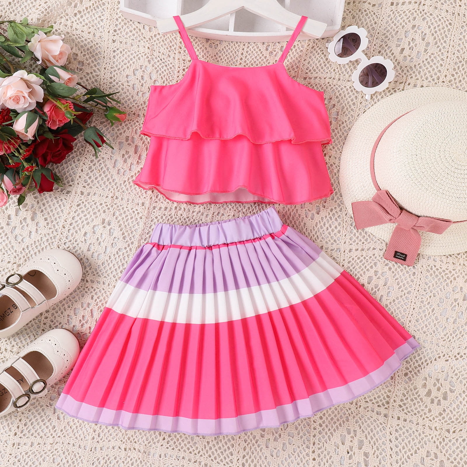 Gubotare Matching Skirt Sets Girl's 2 Piece Outfits Graphic Skirt ...