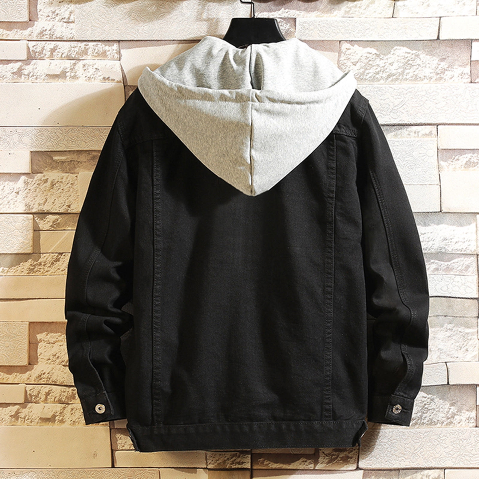 Gubotare Men Coat Casual Autumn Leisure Solid Color Buckle Hooded Denim