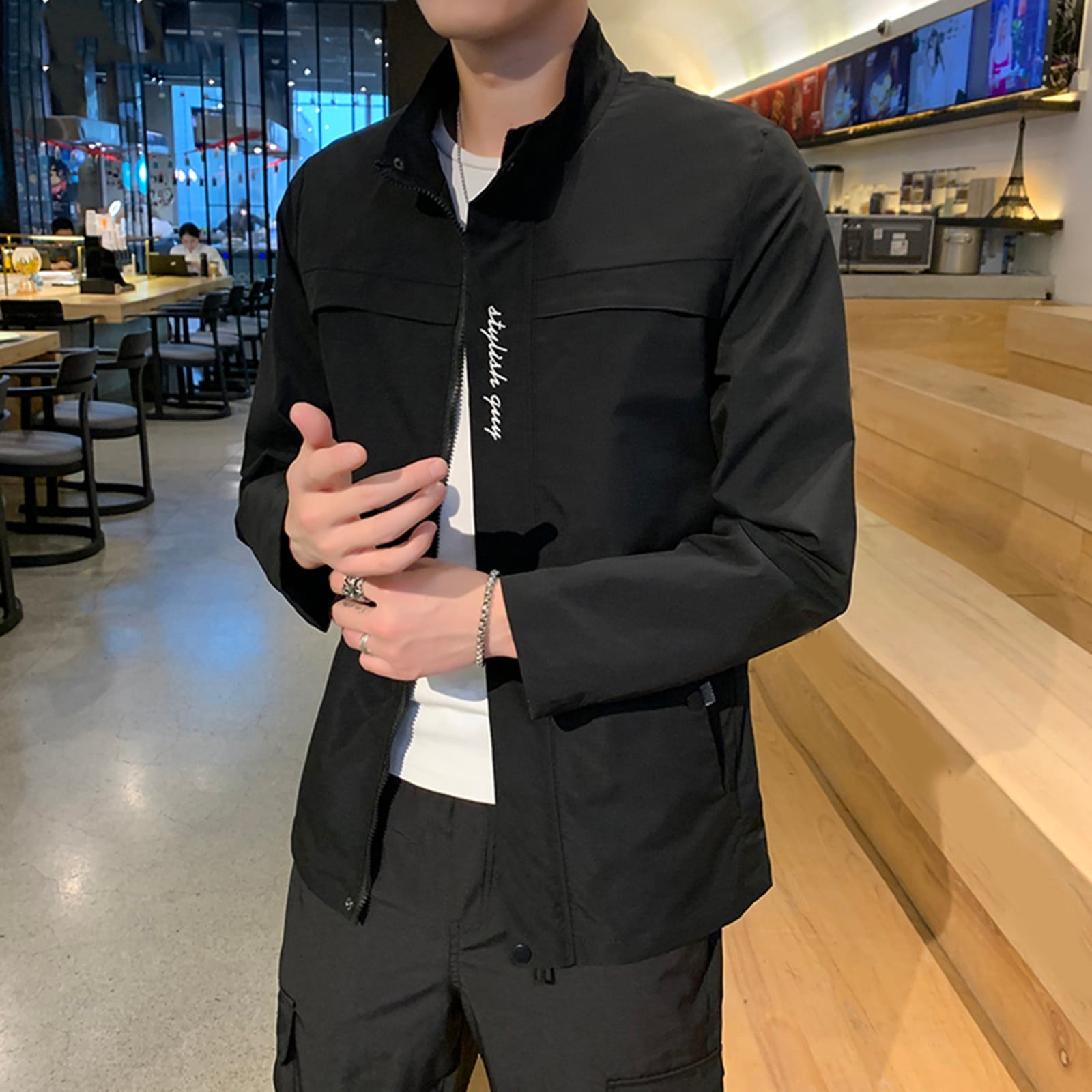 Gubotare Men Coat Casual Sleeve Autumn Winter Stand Neck Top Blouse