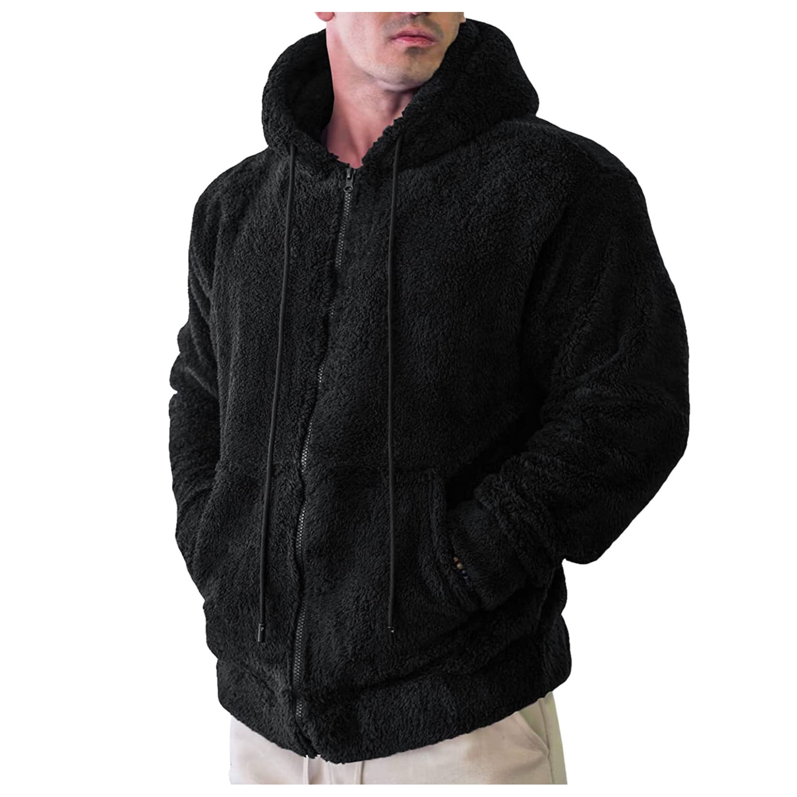 Gubotare Mens Winter Jacket Sweatshirt Winter Solid Color Outwear Long