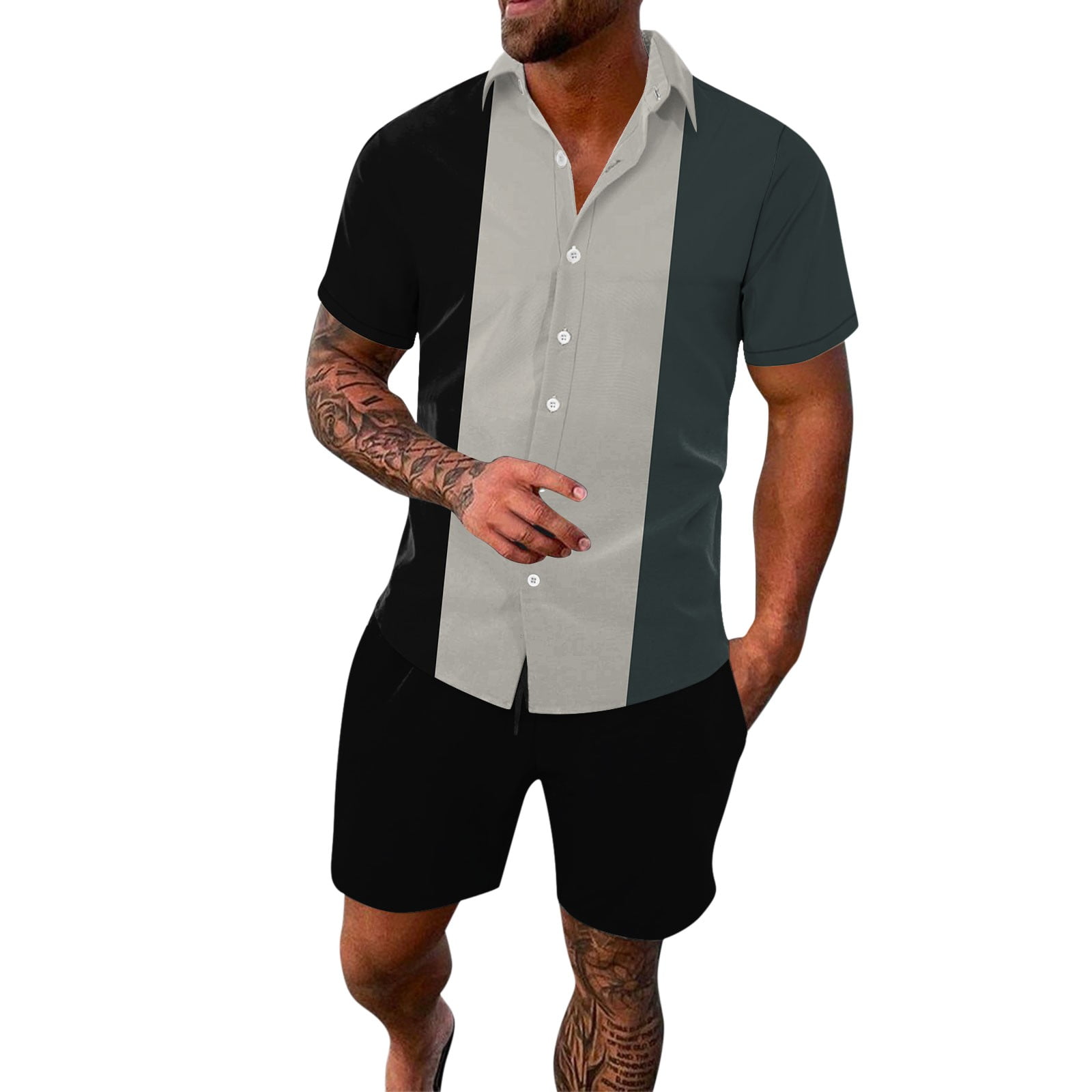 Gubotare Mens Shorts Tracksuit Mens Casual 2 Piece Summer Short Sleeve