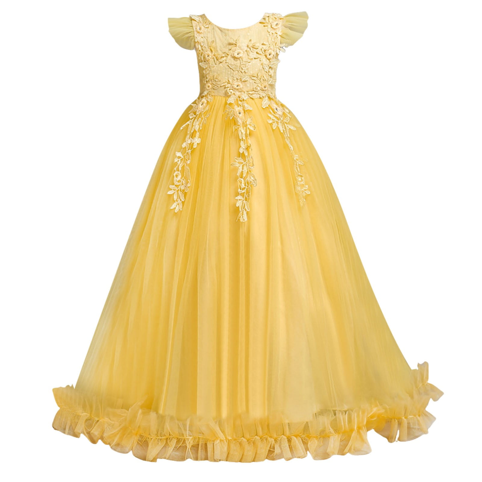Gubotare Princess Dresses for Girls Flower Girl Pearl Dress Flutter ...