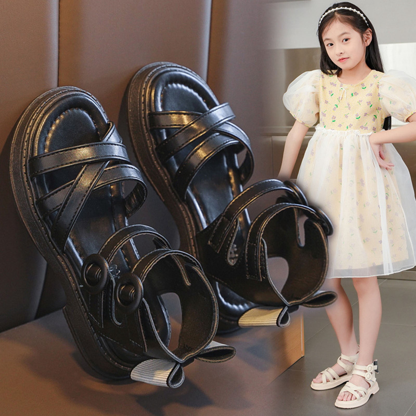 Gubotare Sandals for Little Girl Casual Summer Child Slides Double ...