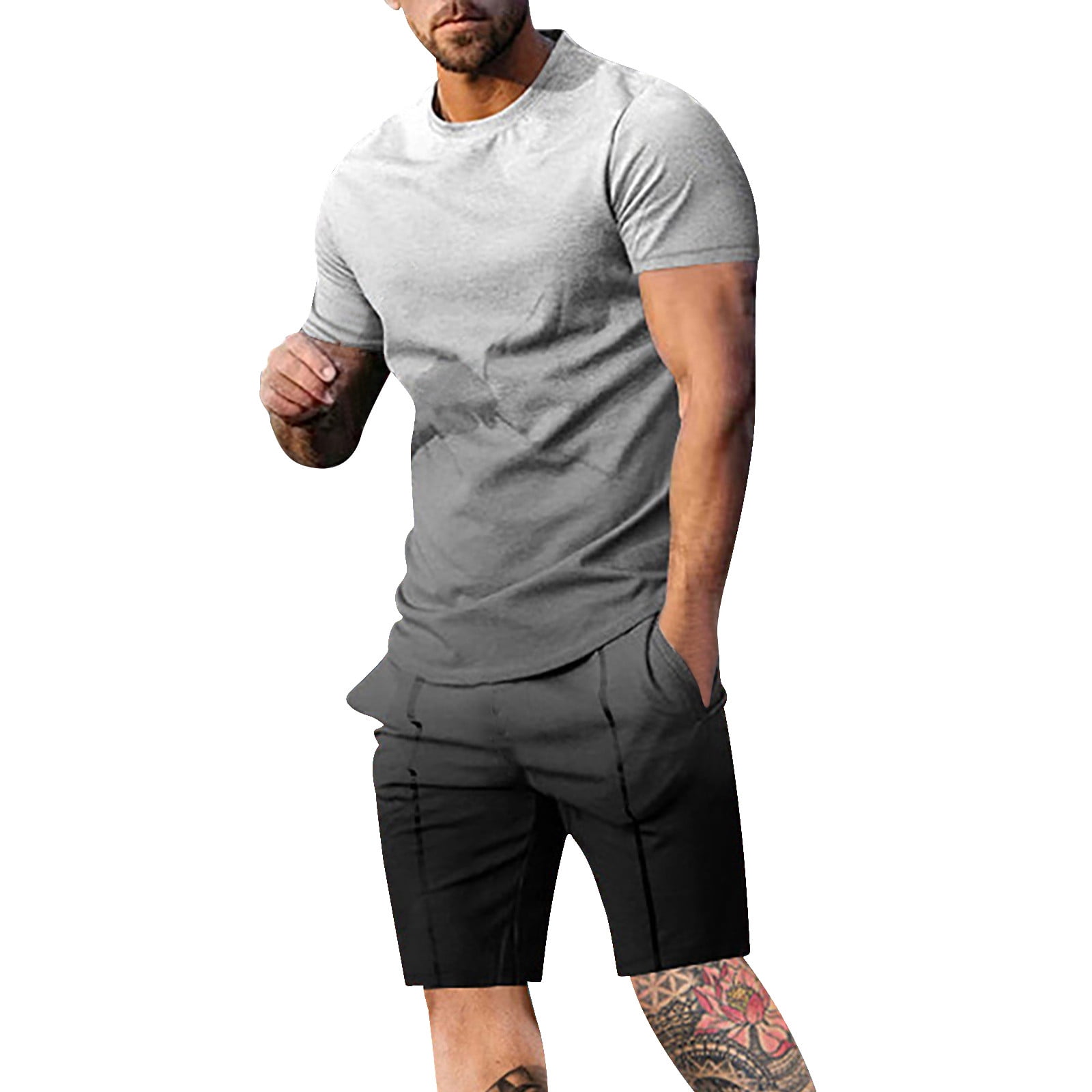 Gubotare Short Set For Men Casual Summer Mens 2 Piece Zip Tracksuit