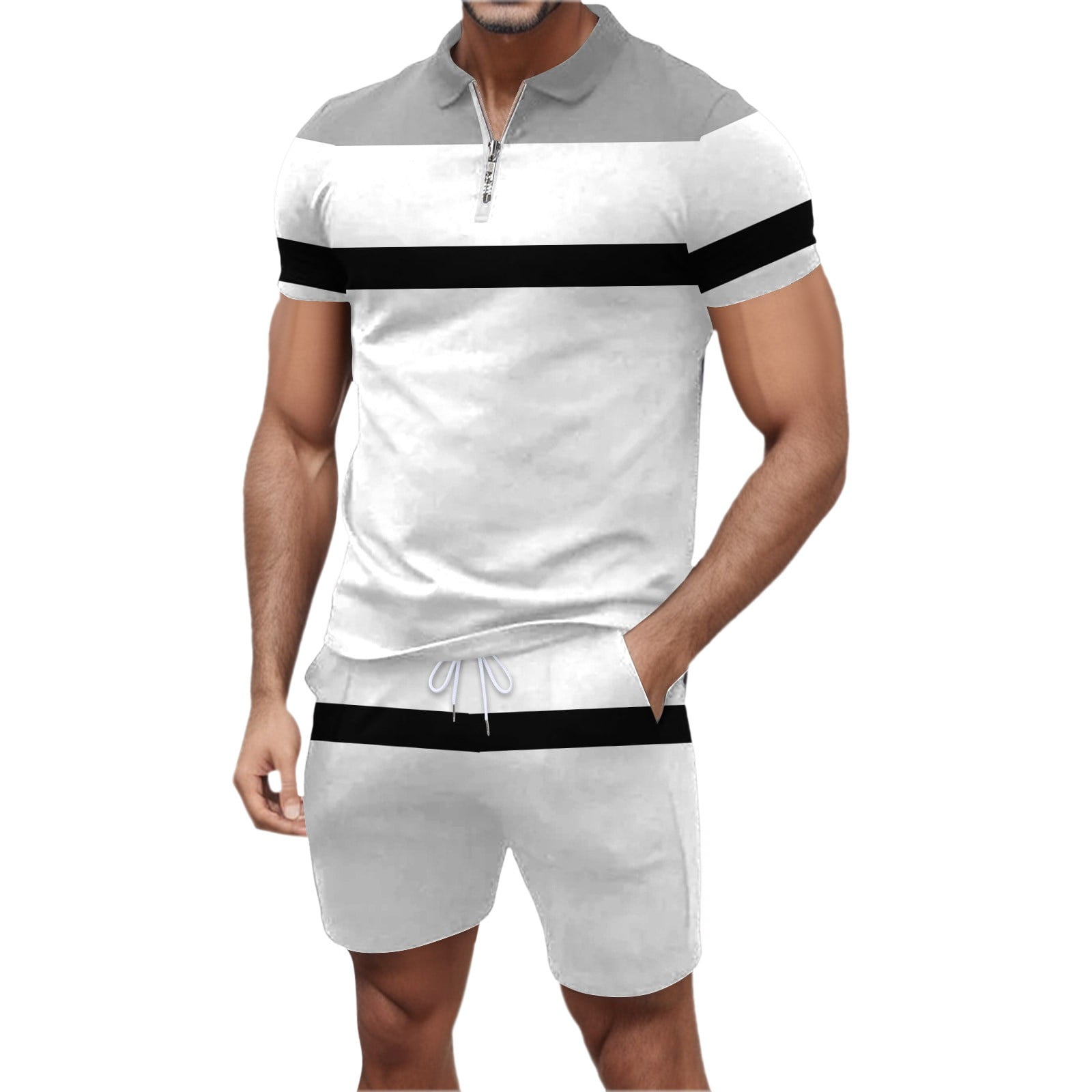 Gubotare Short Sets For Men Casual Summer Mens Short Sleeve Casual Polo