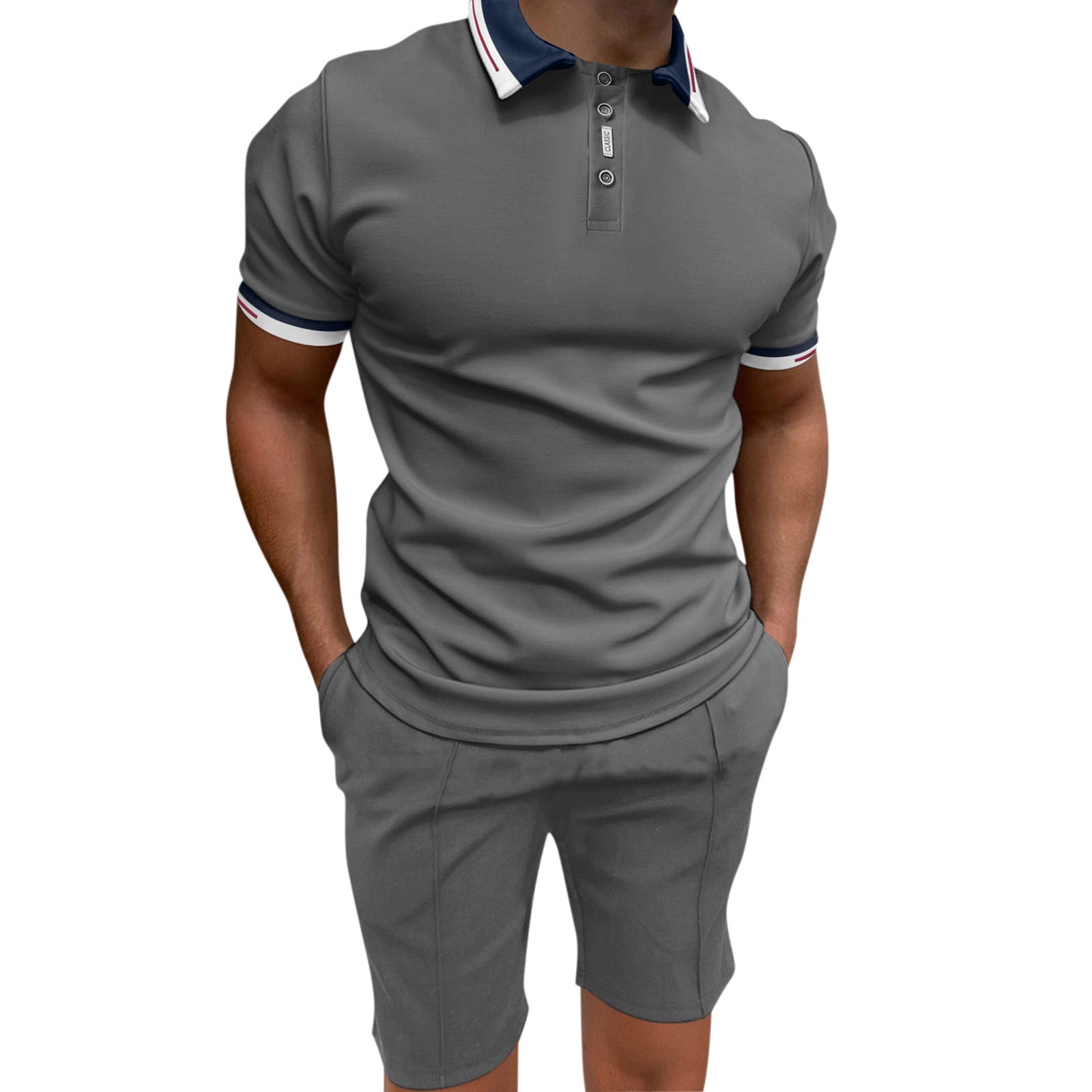 Gubotare Shorts Tracksuit Mens 2 Pieces Shirts And Shorts Set Outfit