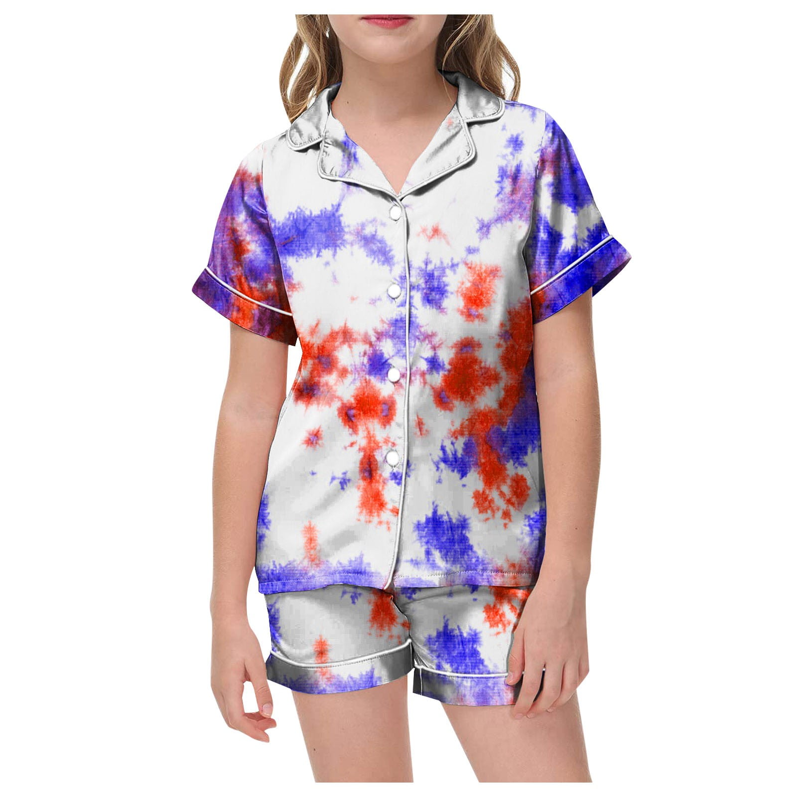 Gubotare Summer Pjs for Girls Little Girls Pajama Set, Big Girl Summer Printed Button-up Tops ...