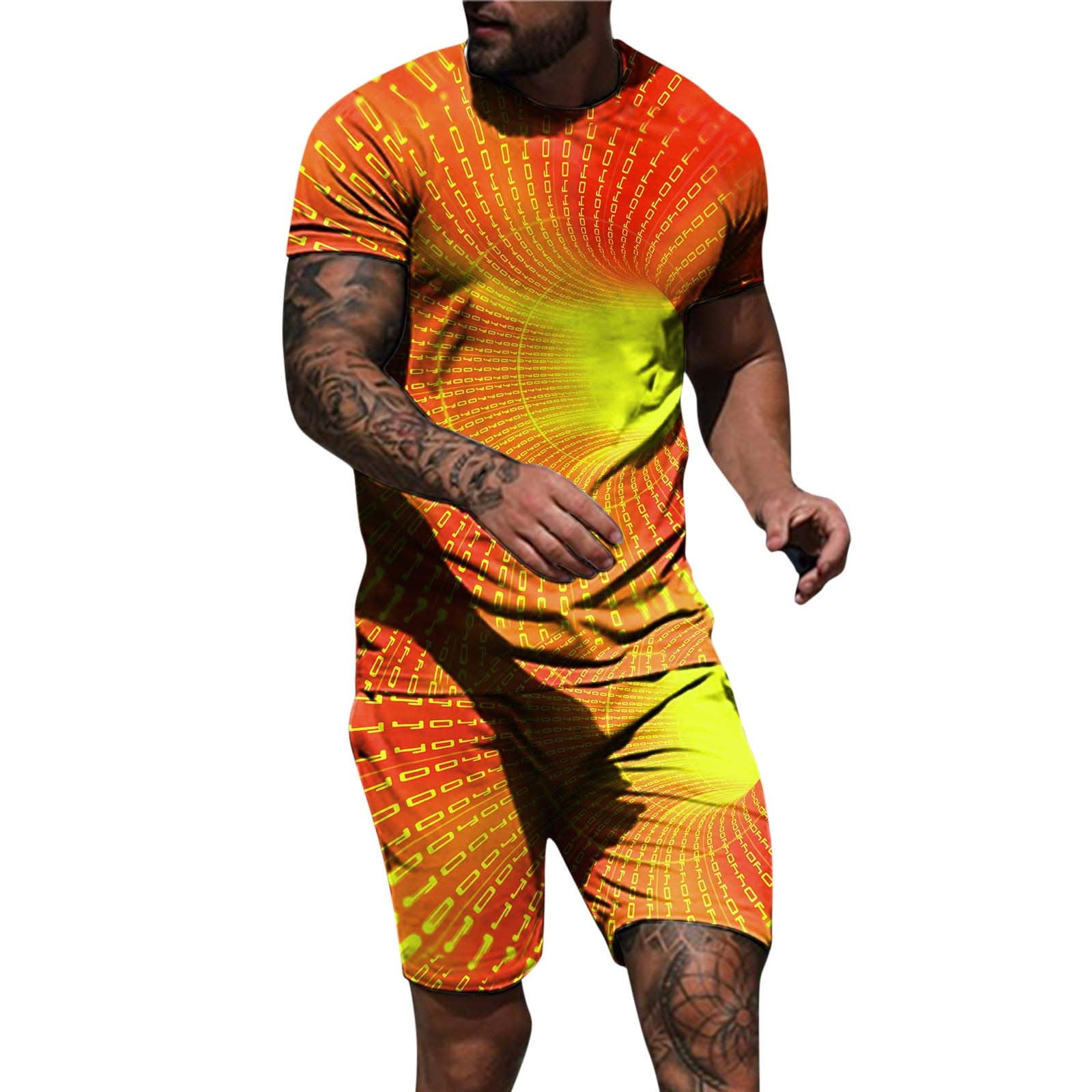 Gubotare Summer Short Sets Mens Floral 2 Piece Tracksuit Casual Button