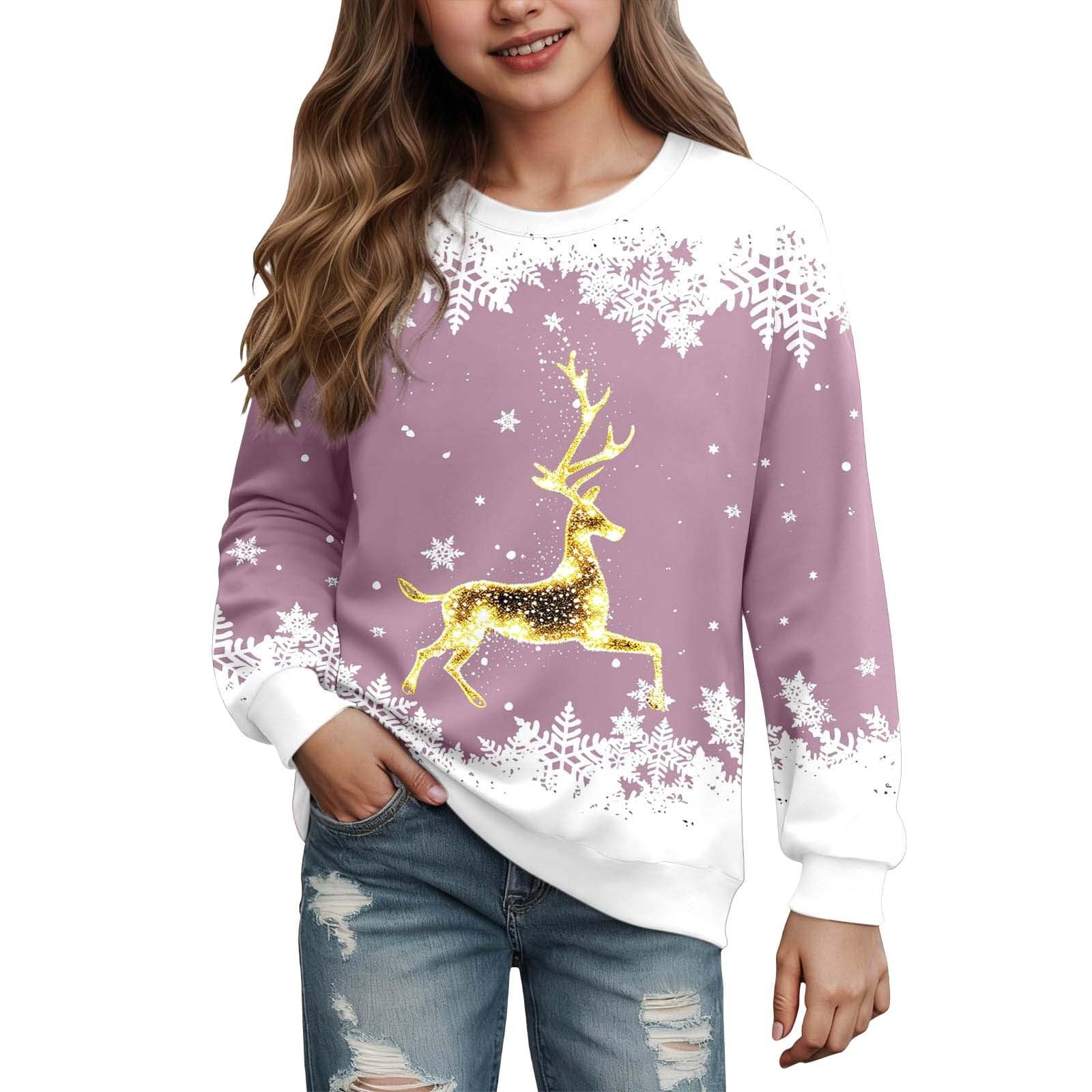 Gubotare Toddler Girls Christmas Sweatshirts Crewneck Fleece Pullover ...