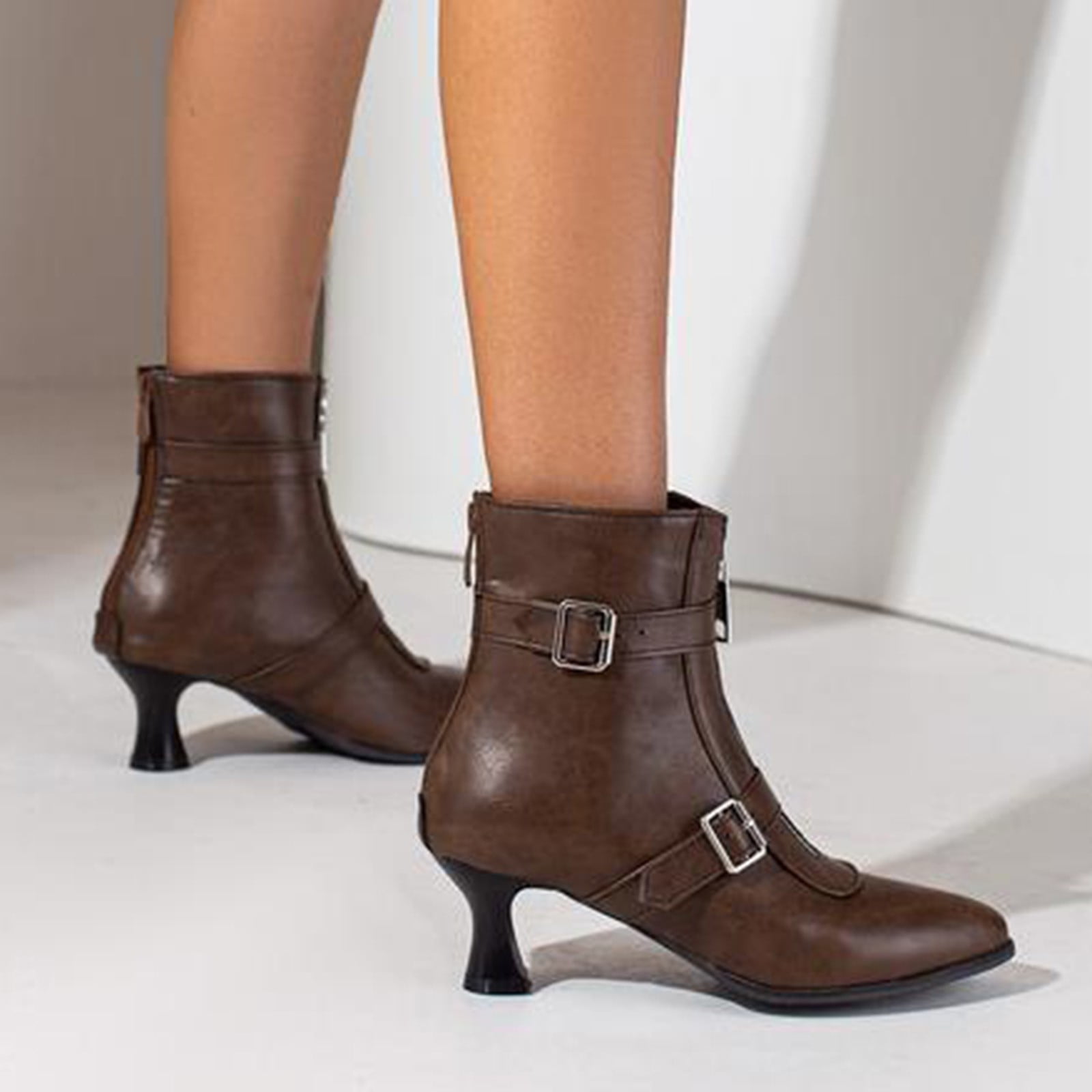 Gubotare Womens Ankle Boots Women's Elastic Boots Block Heel V Cutout ...