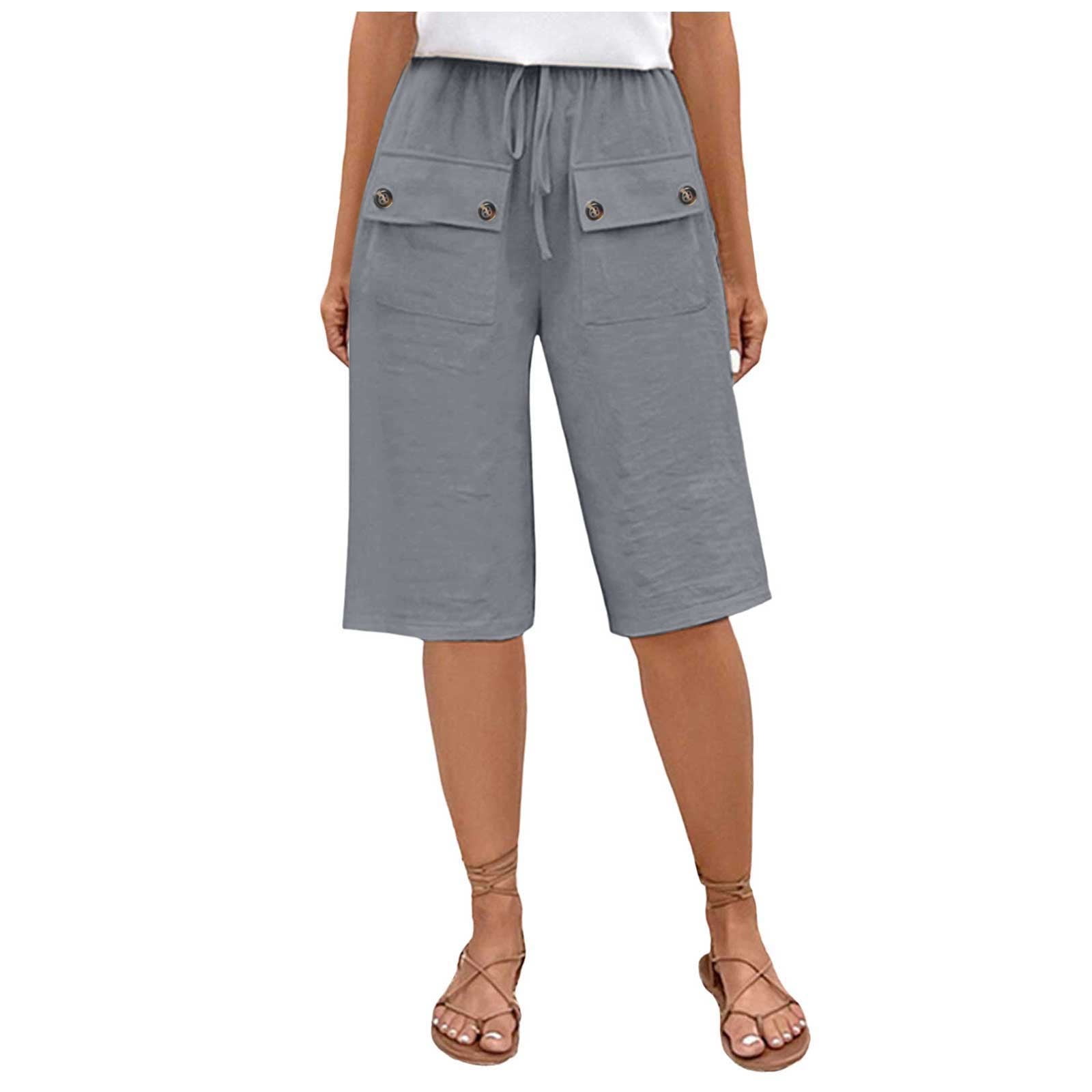 Gubotare Womens Bermuda Shorts Knee Length Summer Dressy Casual Elastic ...