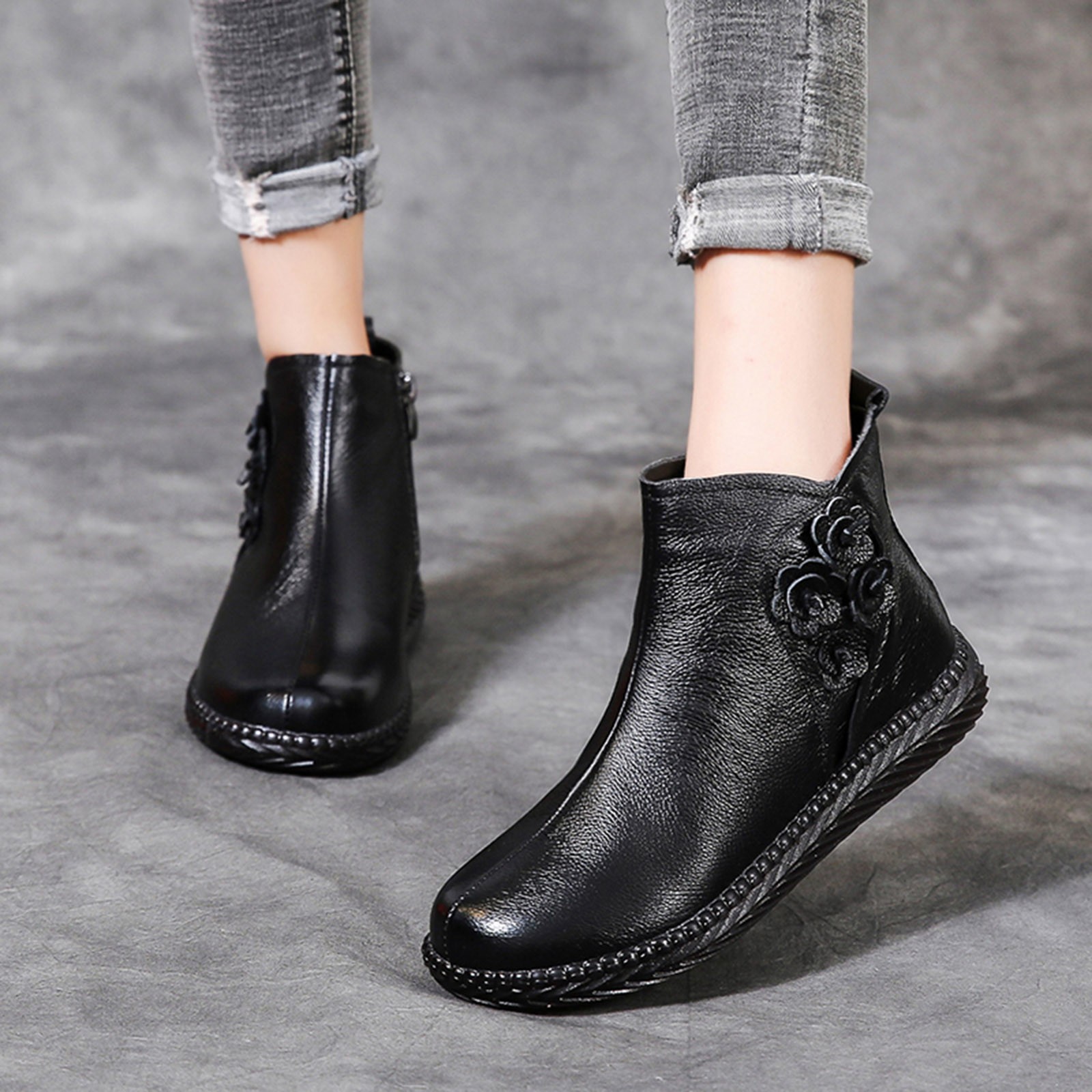 Gubotare Womens Booties and Ankle Boots Women Lug Sole Low Heel V ...