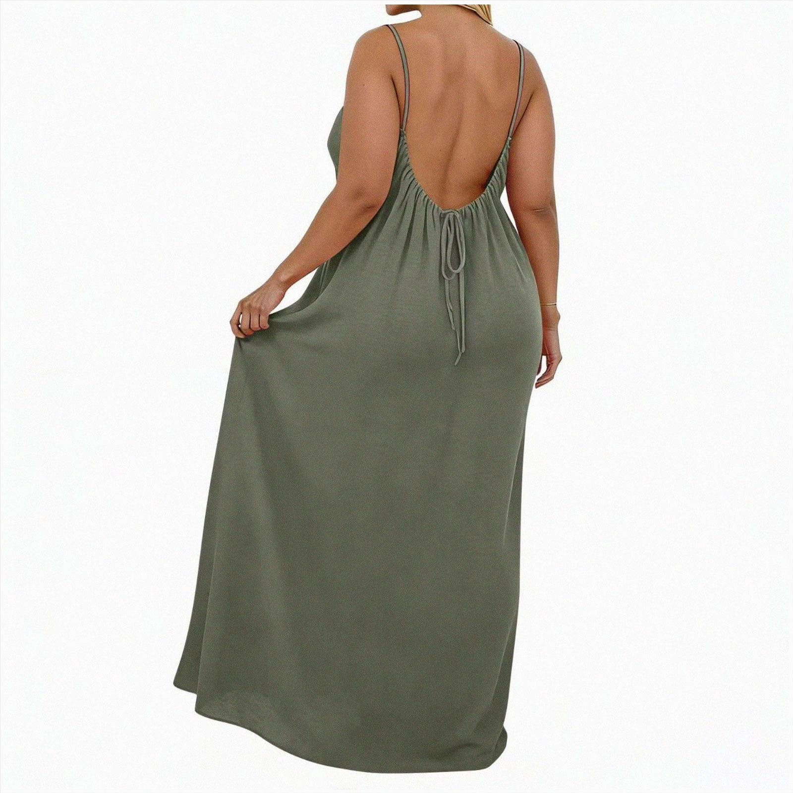 Gubotare Womens Plus Size Summer Maxi Sun Dress Spaghetti Strap Ruffle ...