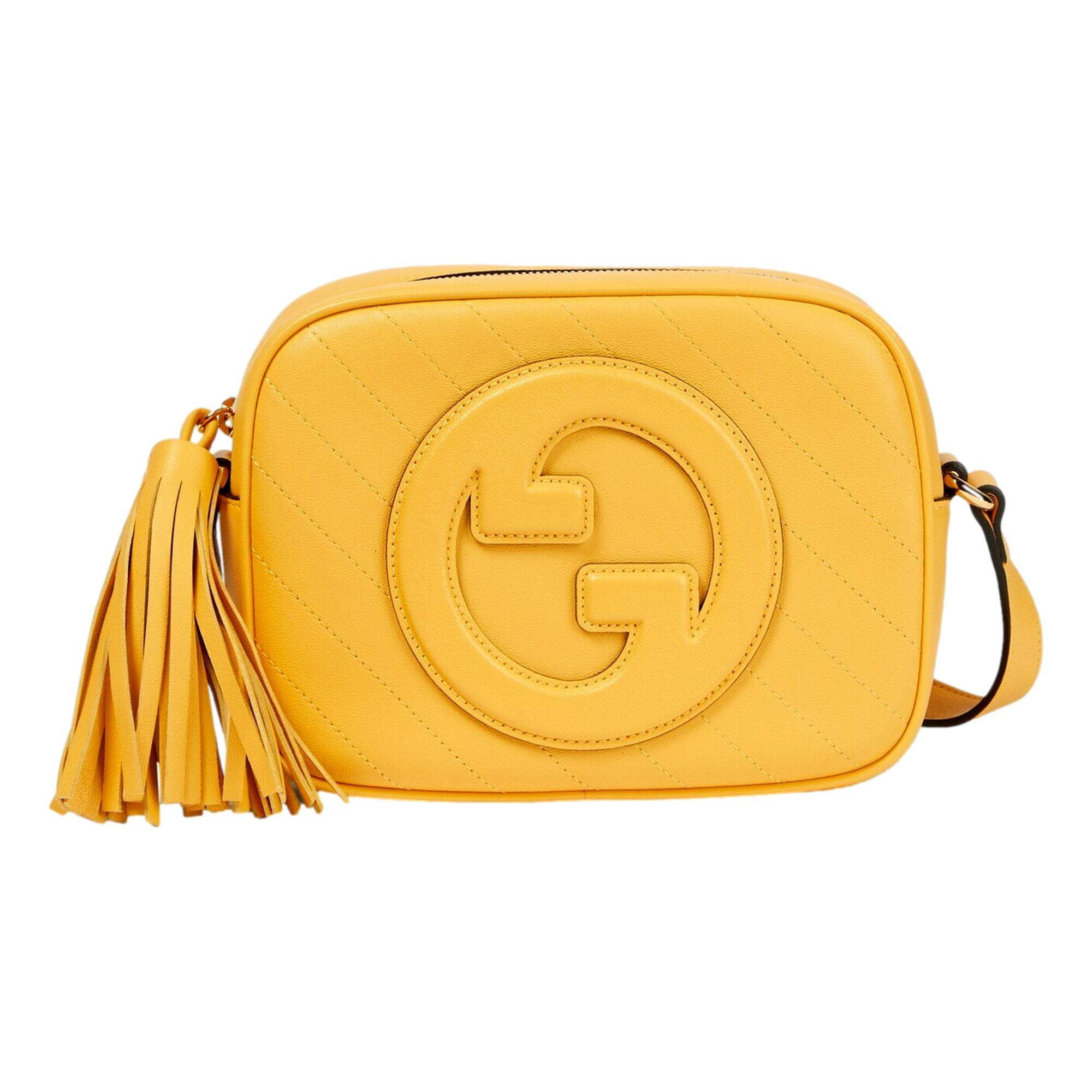 Gucci Blondie GG Patch Diagonal Stitching Yellow Leather Crossbody ...