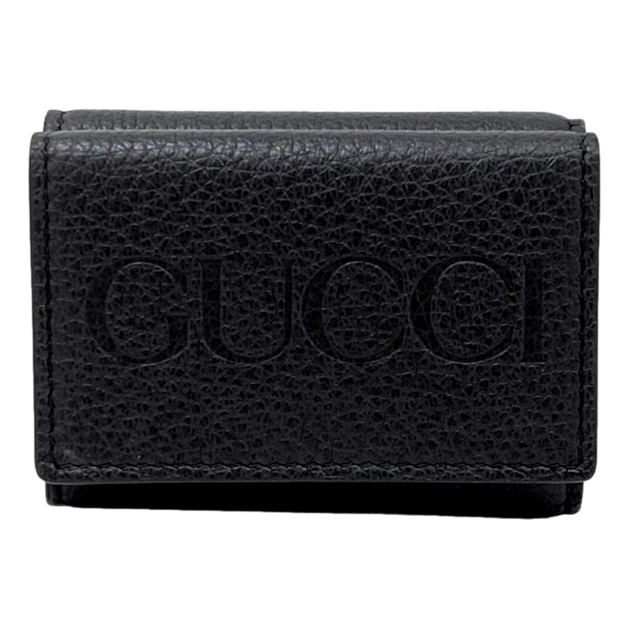 Gucci Embossed Logo Mini Tri-Fold Wallet Black Leather - Walmart.com