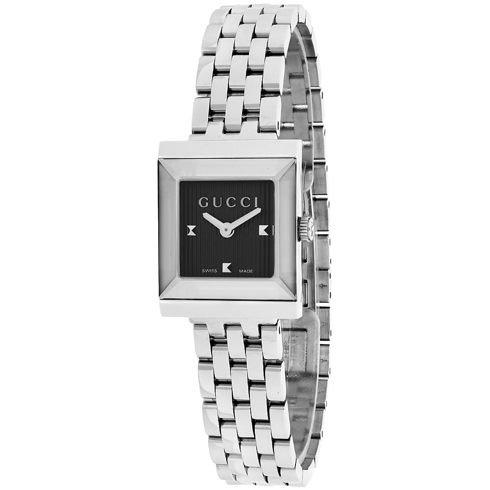 Gucci Womens G-Frame Quartz Watch, Black Dial, Stainless Steel Bracelet ...