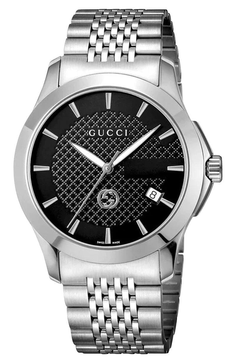 Gucci G-Timeless Stainless Steel Black Dial Date Quartz Mens Watch ...