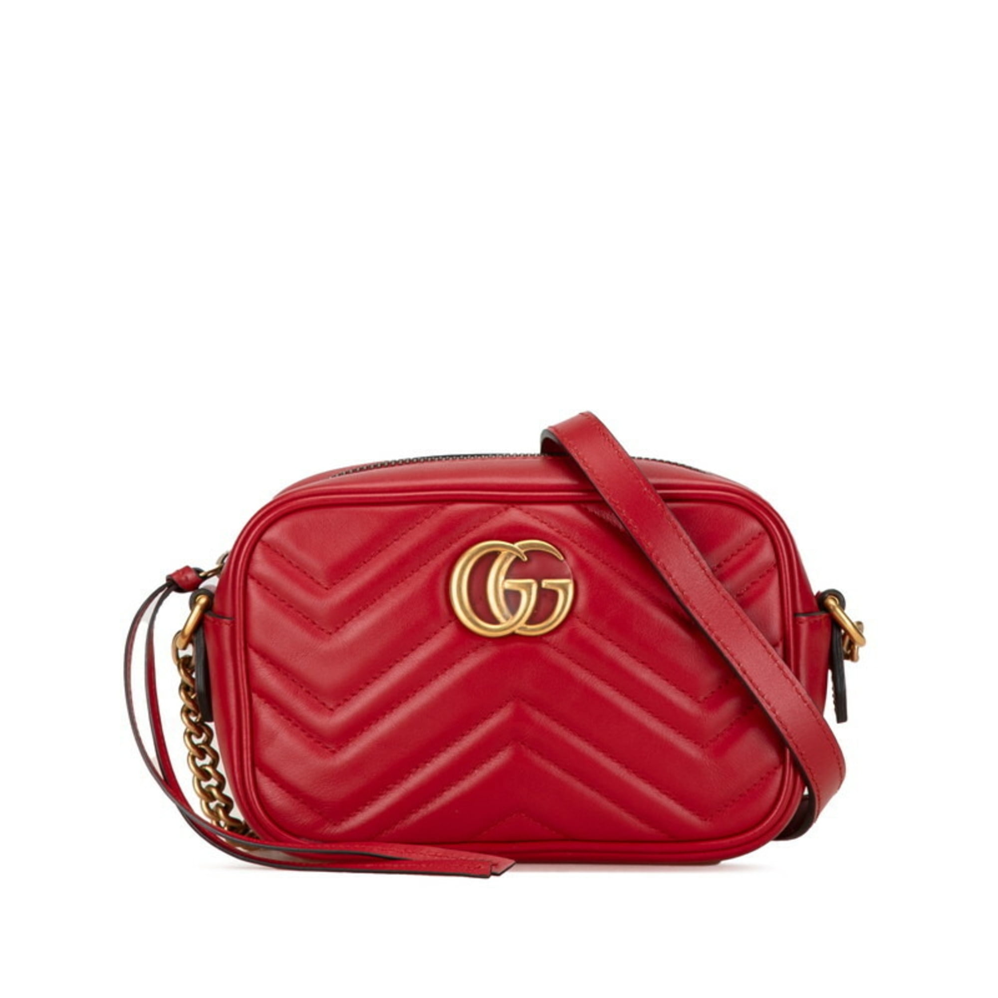 Pre-Owned Gucci GG Marmont Quilted Chain Shoulder Bag 448065 Red ...