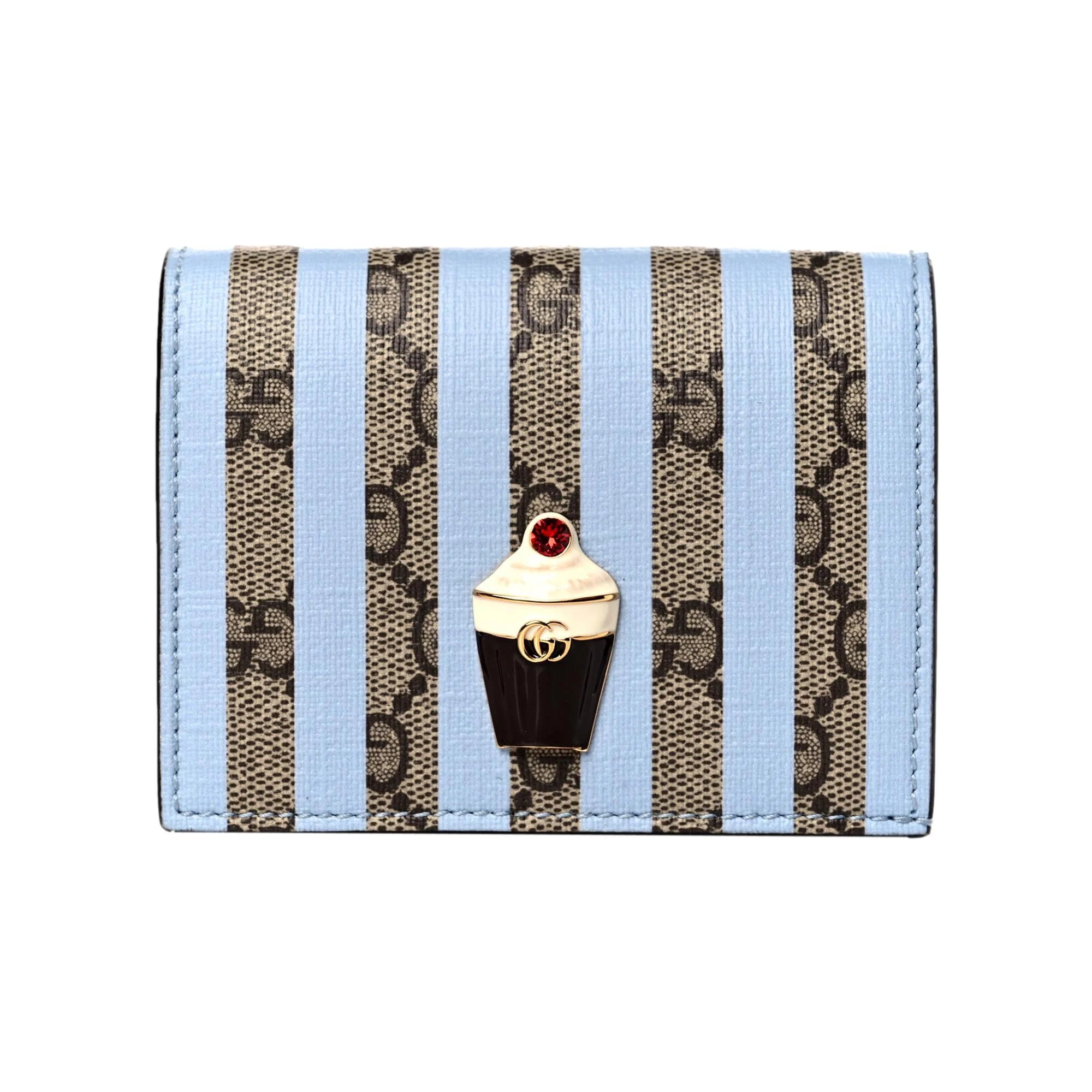 Gucci GG Monogram Canvas Ice Cream Blue Stripes Compact Folio Wallet ...