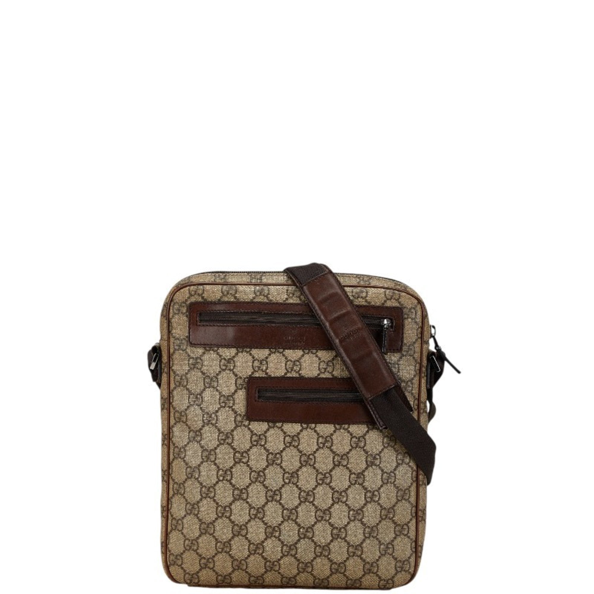 Pre-Owned Gucci GG Supreme Shoulder Bag 92551 Beige Brown PVC Leather ...
