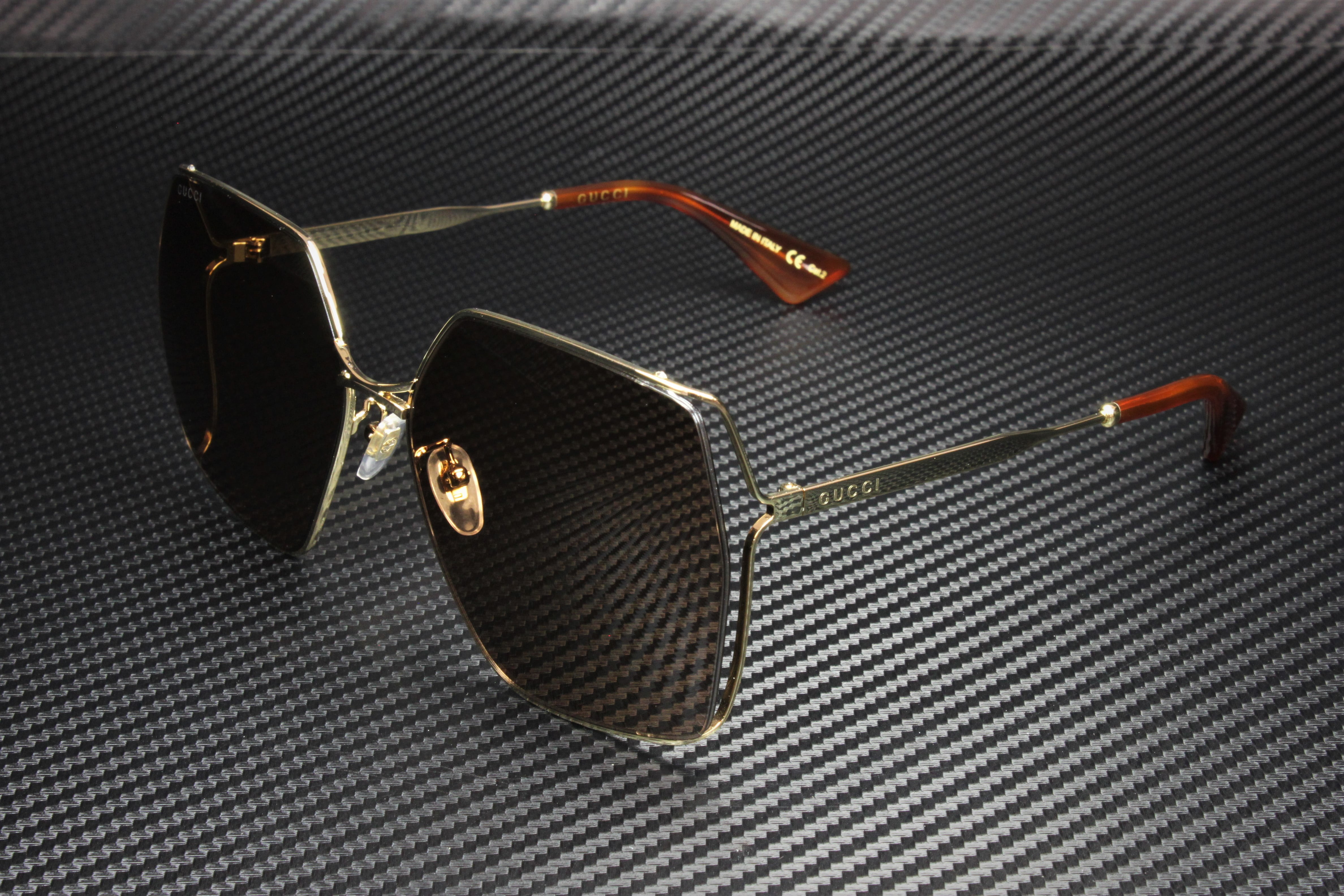 GUCCI GG0817S 002 Geometrical Direct Gold Shiny Brown 65 mm Women's ...