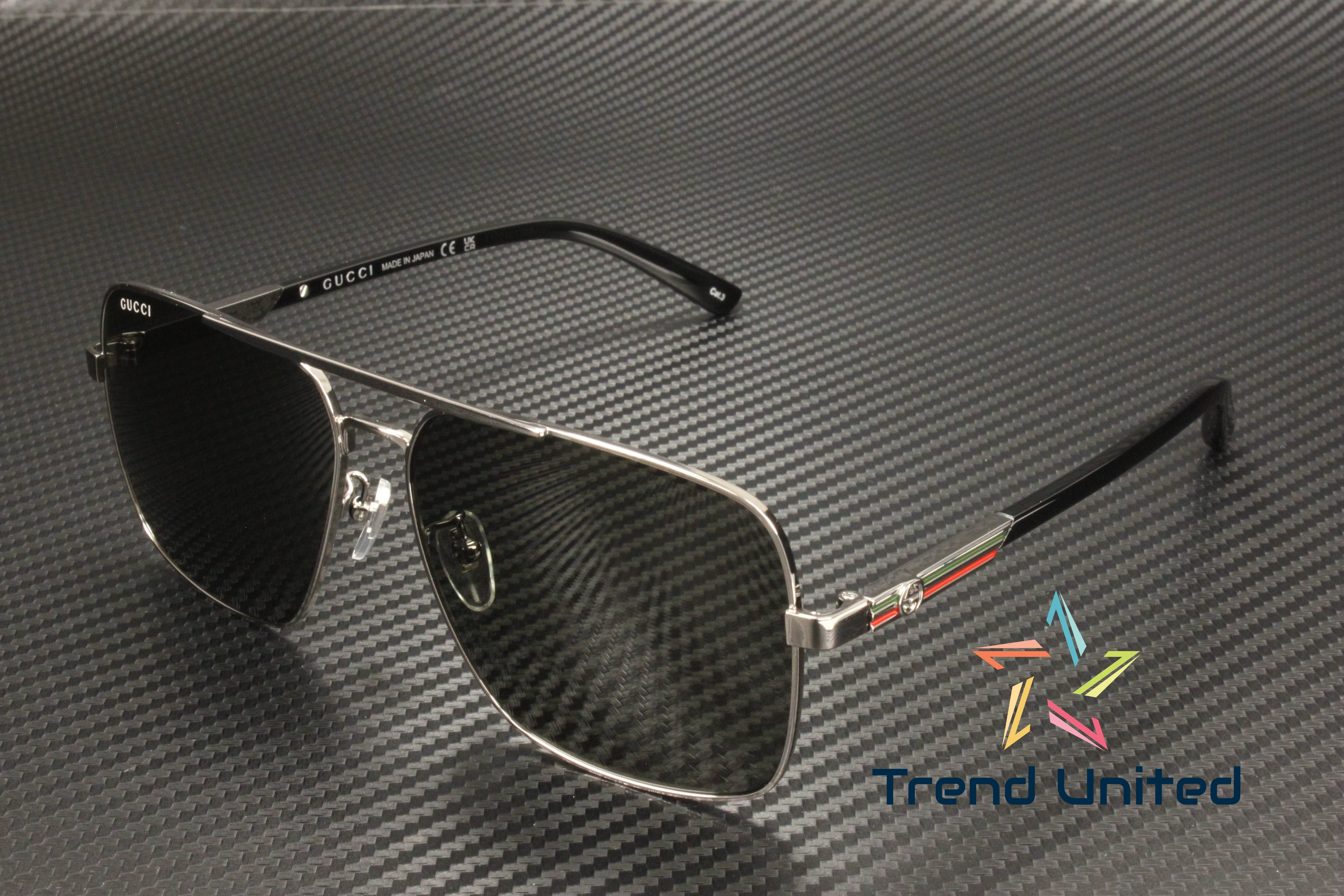 GUCCI GG1289S 001 Rectangular Metal Ruthenium Black Grey 62 mm Men's ...