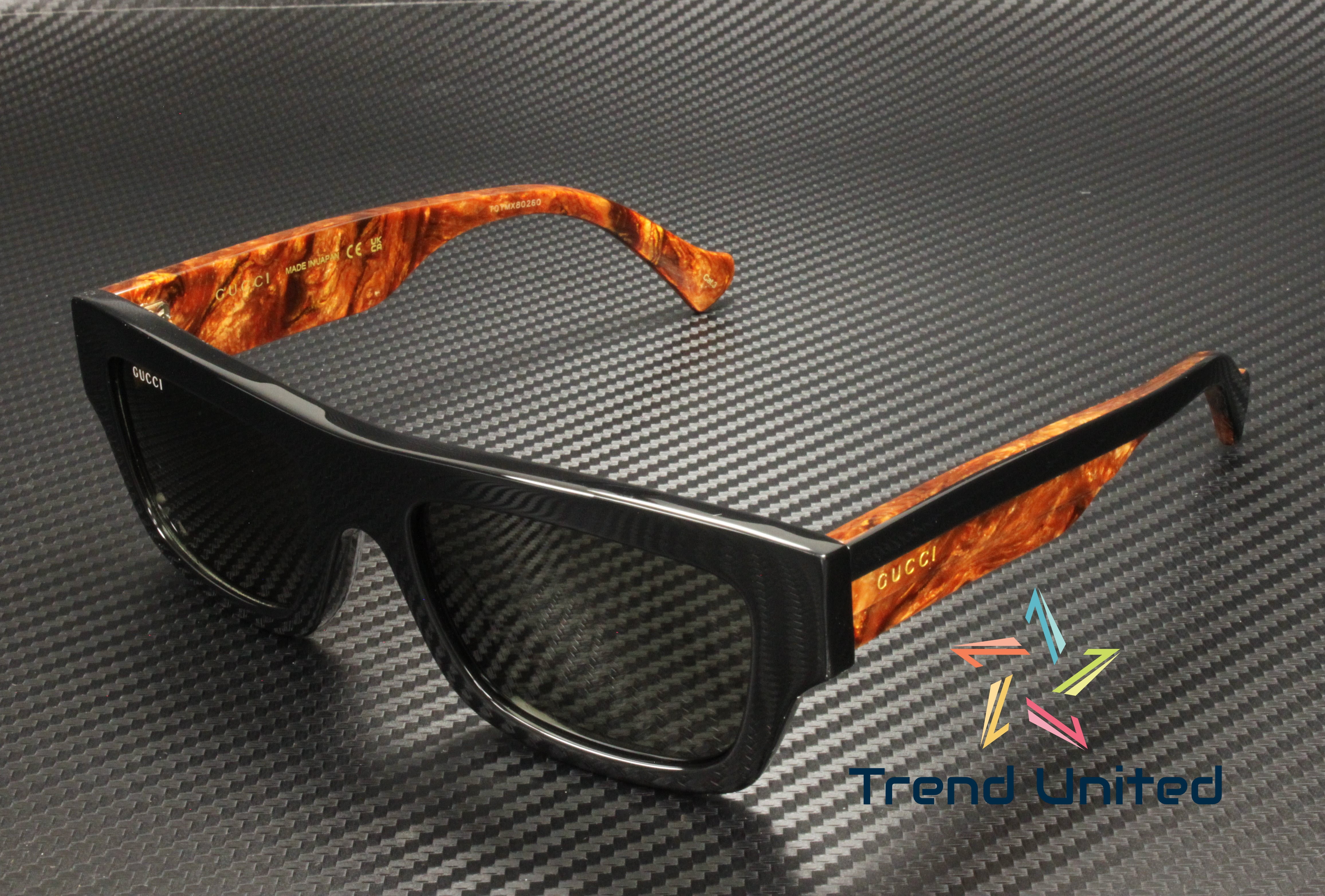 GUCCI GG1301S 001 Rectangular Squared Acetate Black Grey 55 mm Men's ...