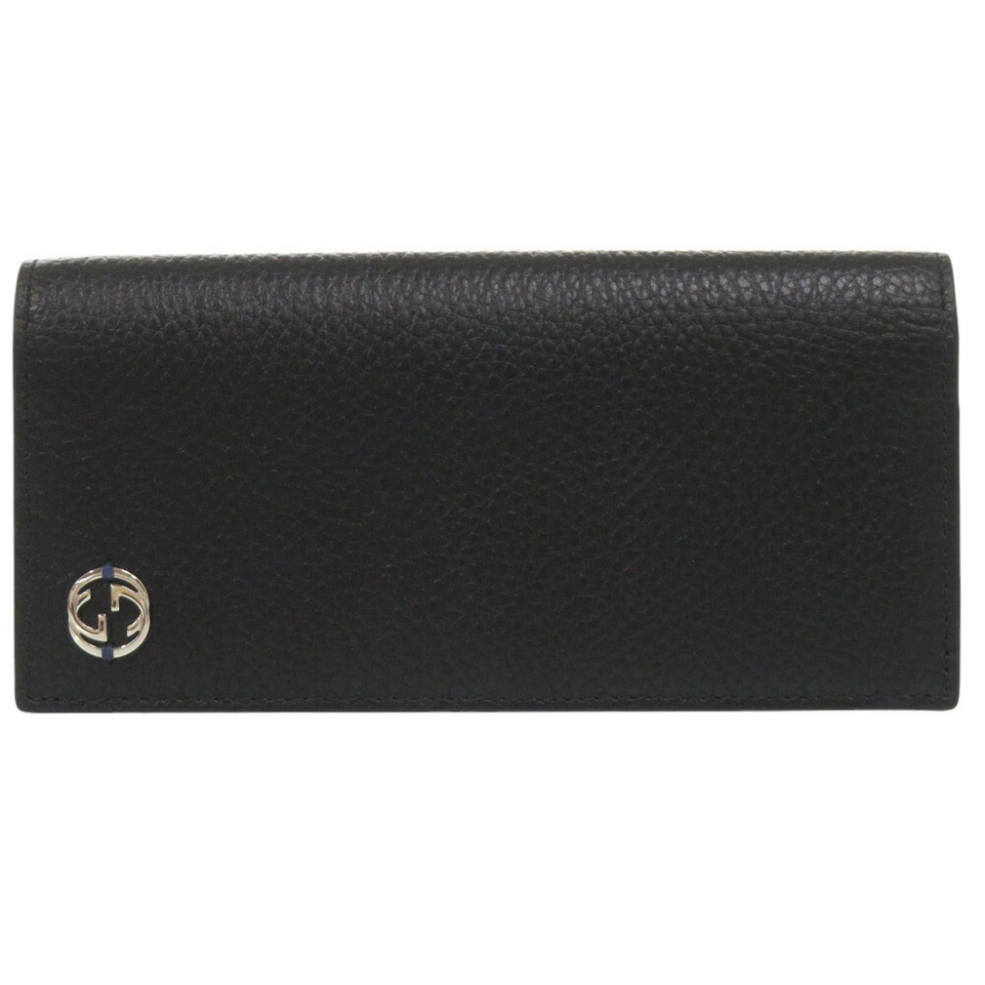 Pre-Owned Gucci Interlocking 610467-2067 Leather Black Bi-fold Long ...