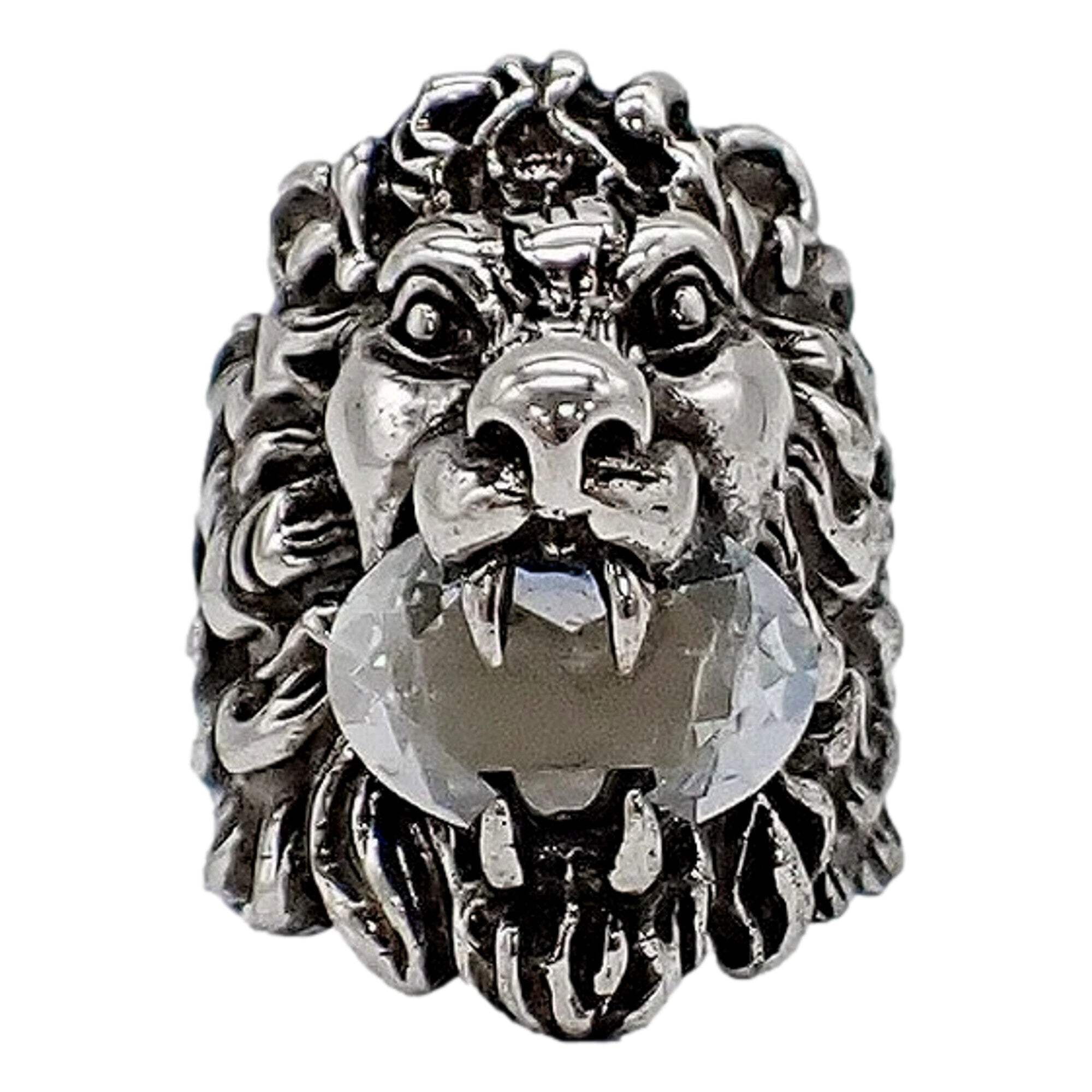 Gucci Lion Head Motif Silver Ring Crystal Size 13 - Walmart.com