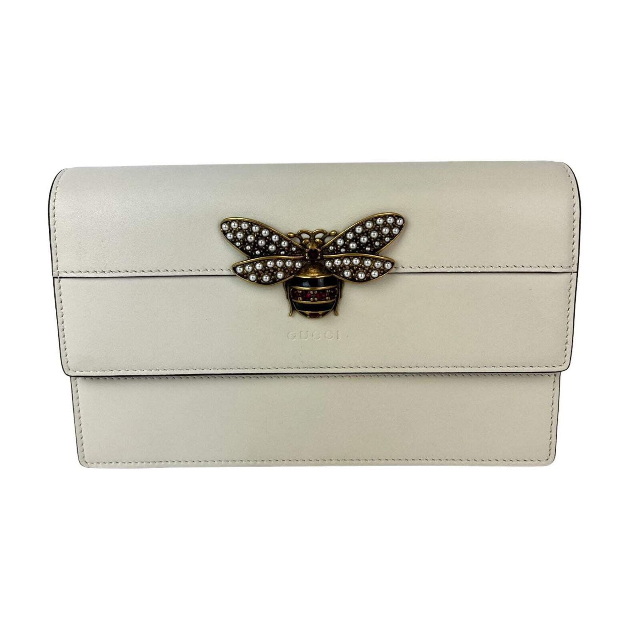Gucci Queen Margaret Bee Wallet on a Chain Mystic White Clutch ...
