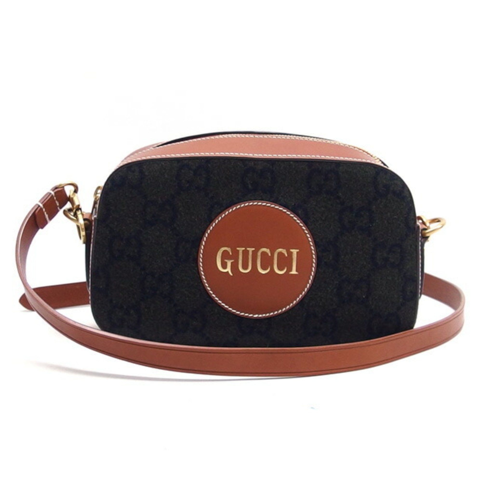 Pre-Owned Gucci Script GG Pattern Shoulder Bag Charcoal Gray x Brown ...