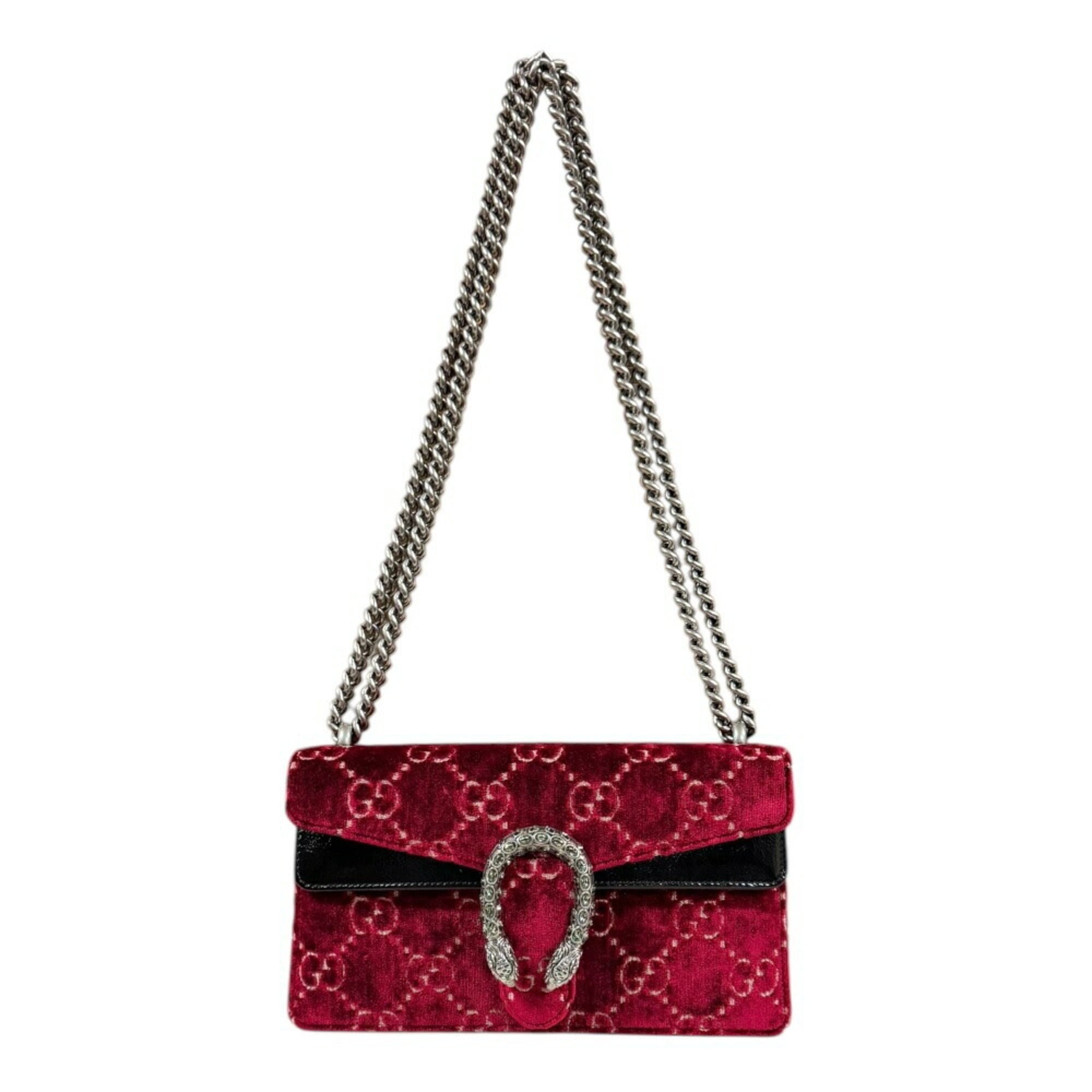 Pre-Owned Gucci Small Shoulder Bag Dionysus Velvet 499623 Red Women's ...