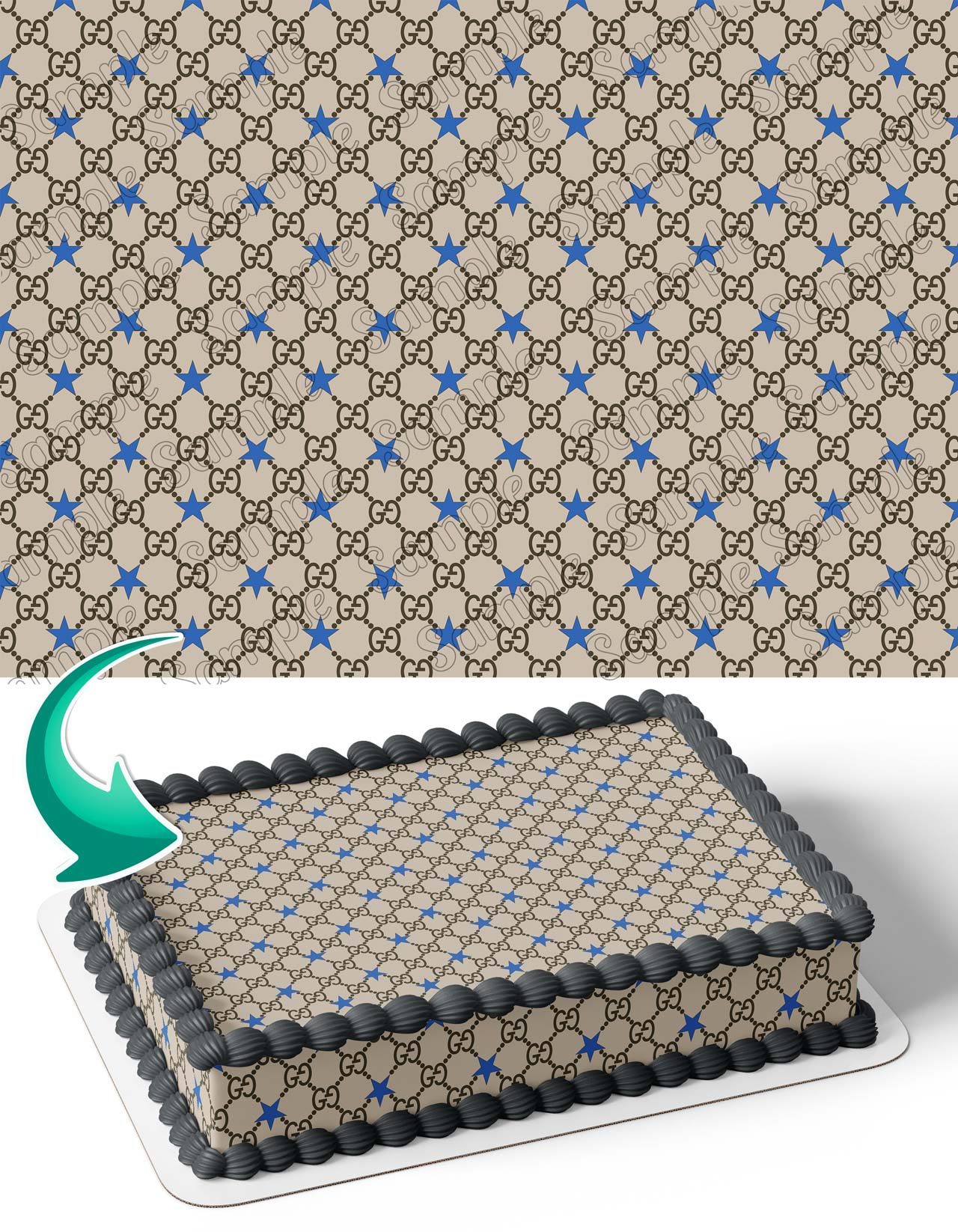 Guccy Stars Blue Edible Image Cake Topper Personalized Birthday Sheet ...