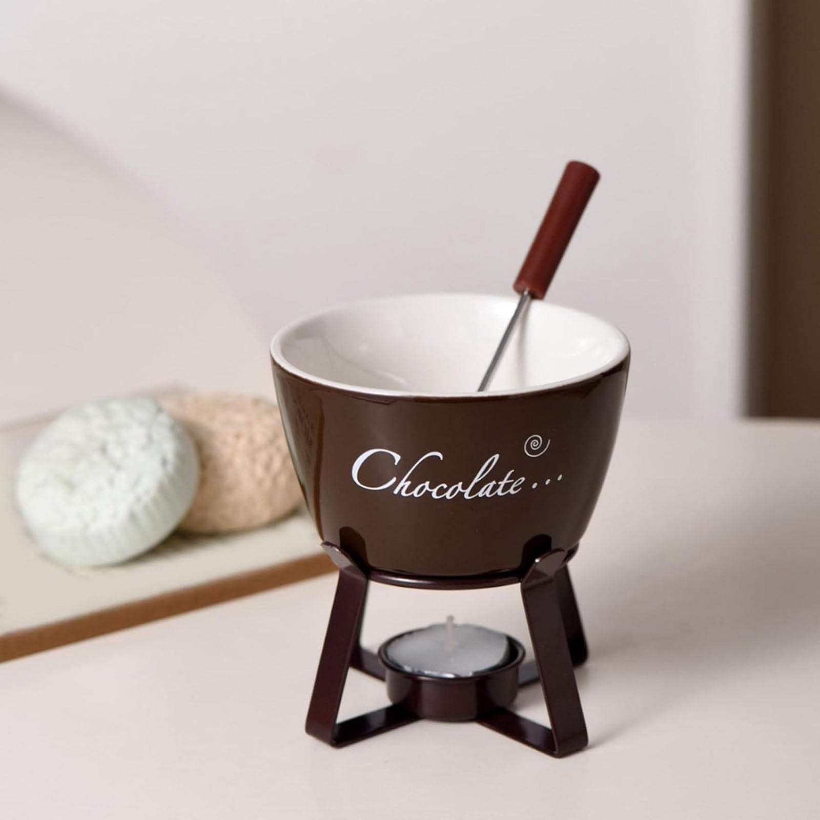 Shiogb Fondue Cup With Fork Ceramic Kitchen Gadgets Melting Set, for ...