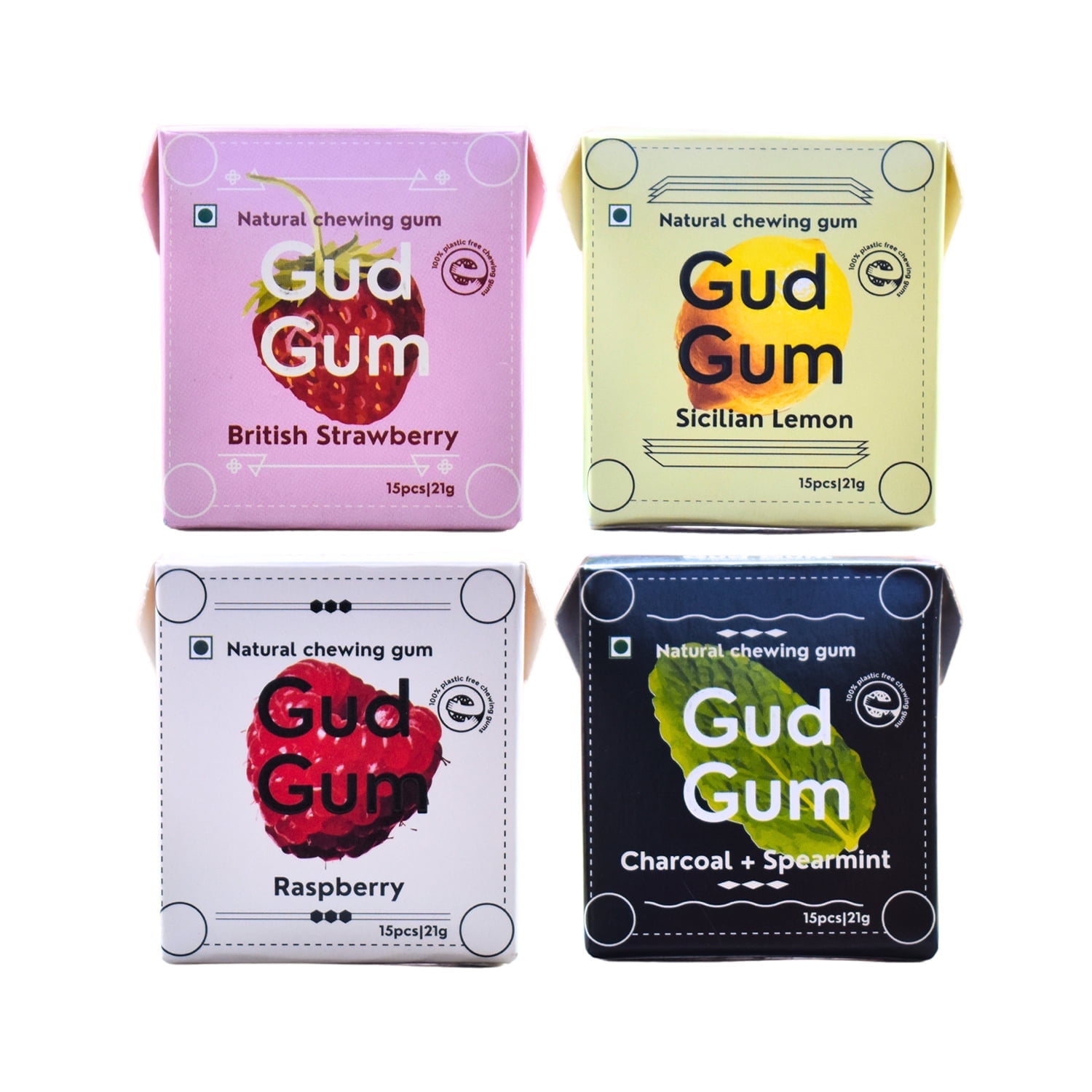 Gud Gum Natural, Plastic Free Chewing Gum - Raspberry, Lemon, Charcoal ...
