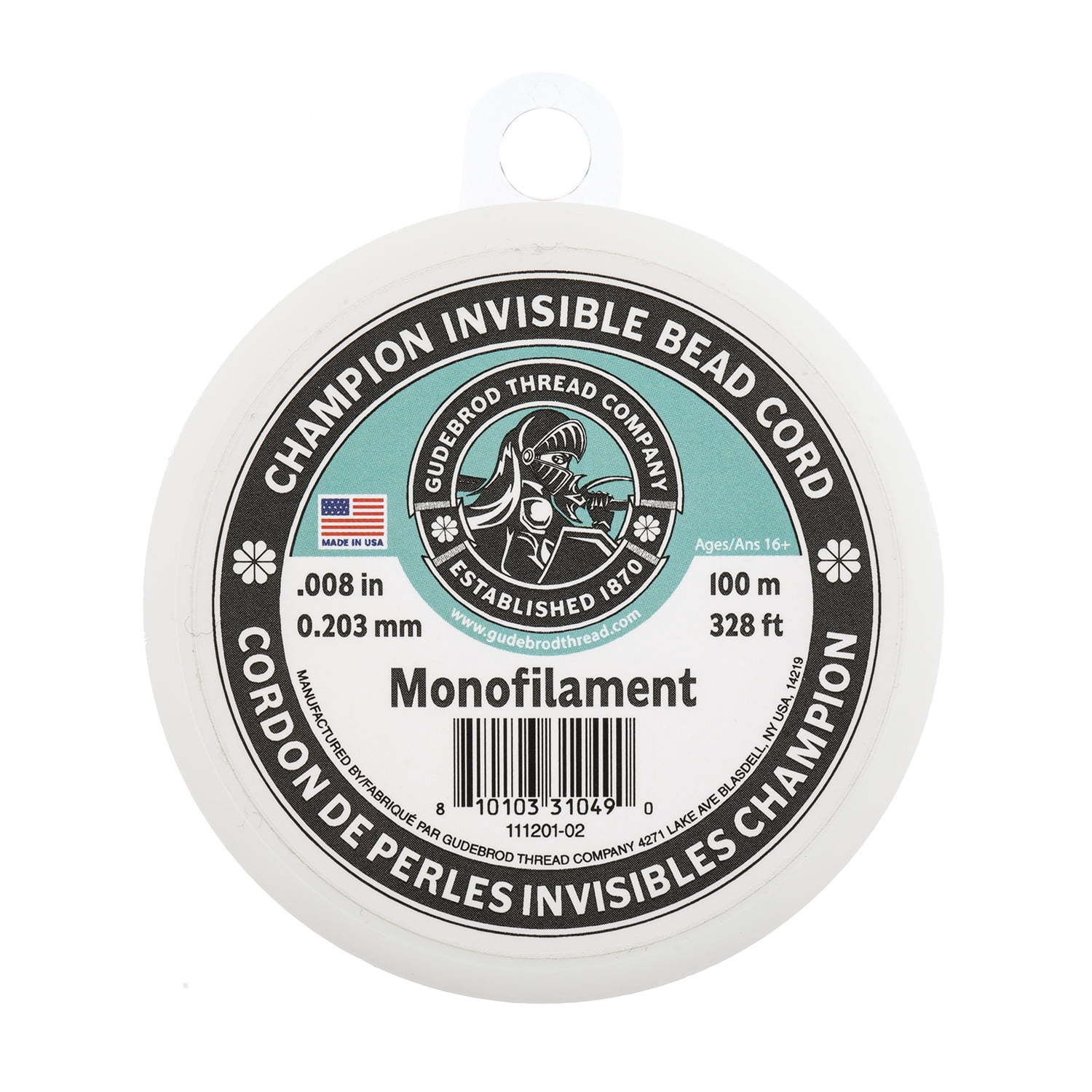 Gudebrod Invisible Monofilament Clear Cord, 100m, 0.2mm, Stretch ...