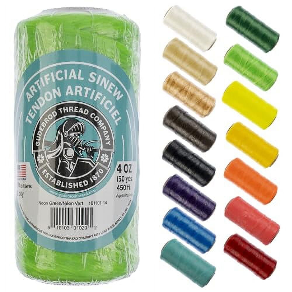 Gudebrod Sinew 150 Yards (450 ft) Neon Green Artificial Sinew Thread ...