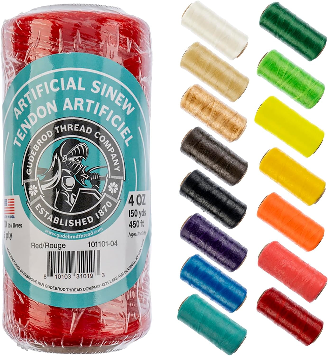 Gudebrod Sinew 150 Yards (450 ft) Red Artificial Sinew Thread, 4oz 70lb ...