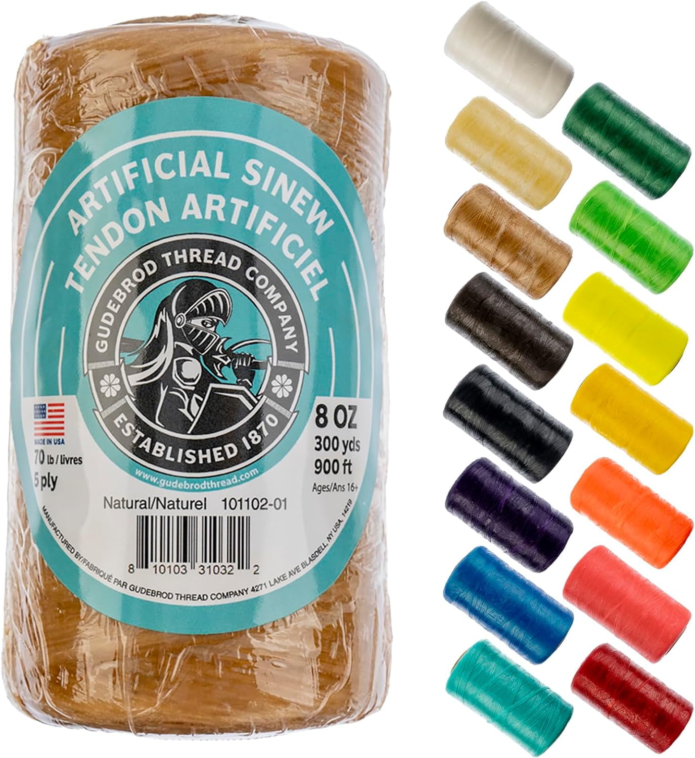 Gudebrod Sinew 300 Yards (900 ft) Natural Artificial Sinew Thread, 8oz ...