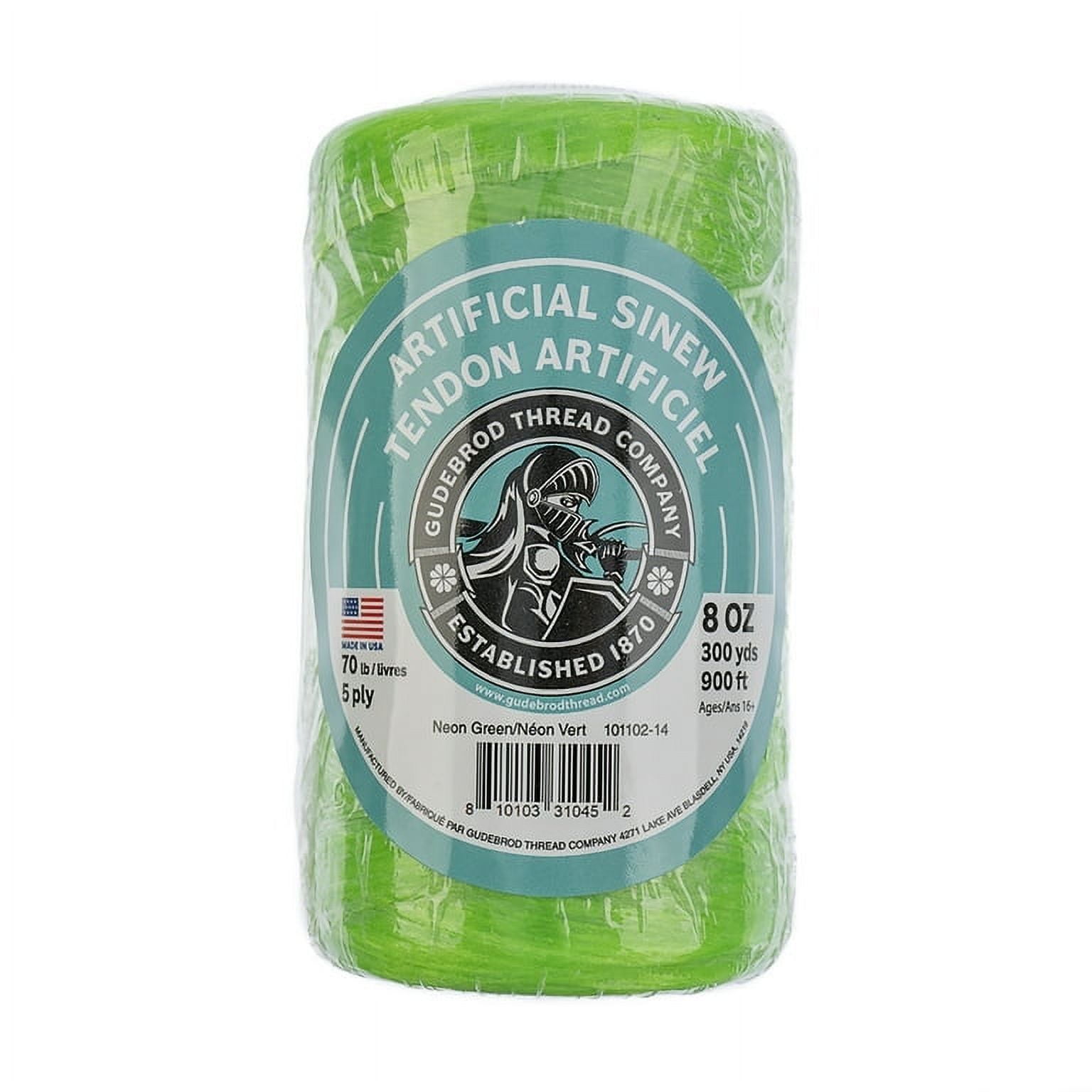 Gudebrod Sinew 300 Yards (900 ft) Neon Green Artificial Sinew Thread ...