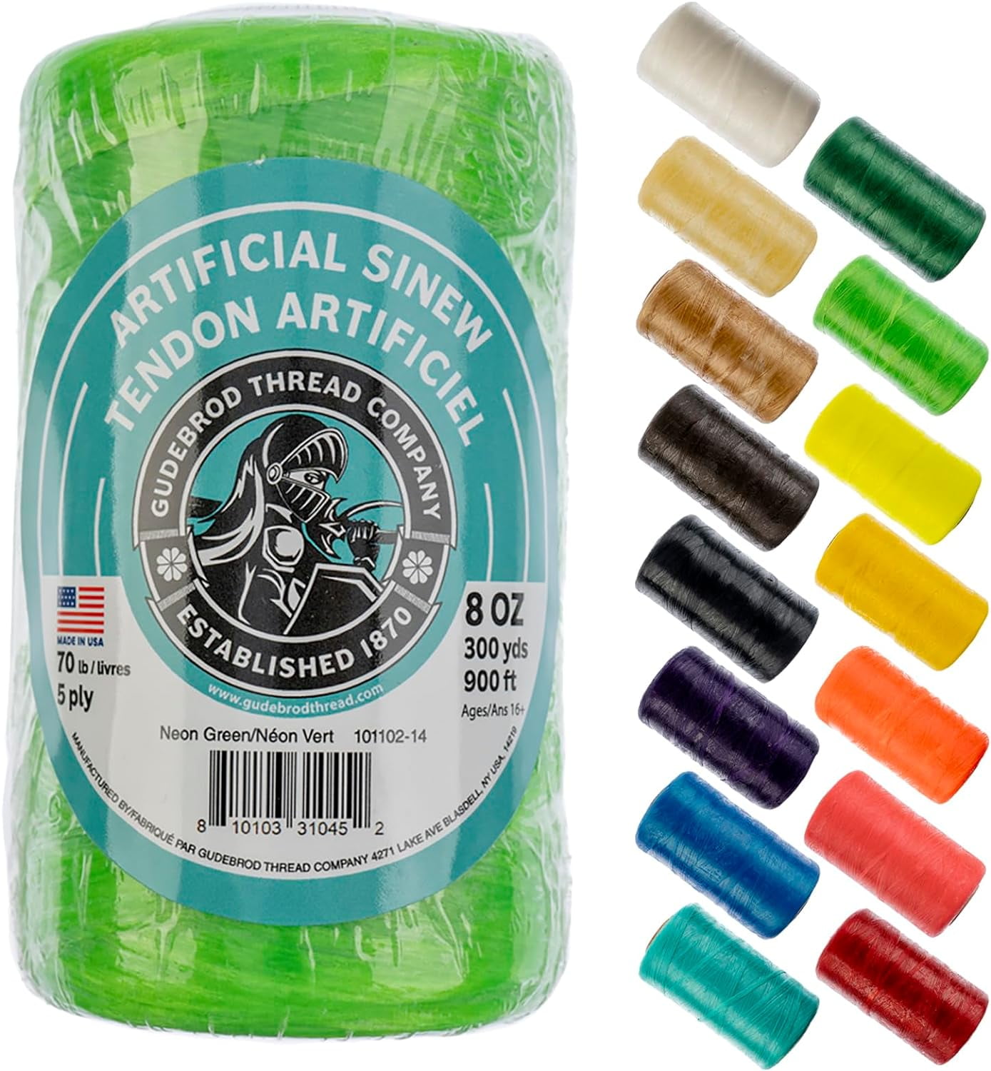 Gudebrod Sinew 300 Yards Neon Green Waxed Nylon Monofilament Sewing ...