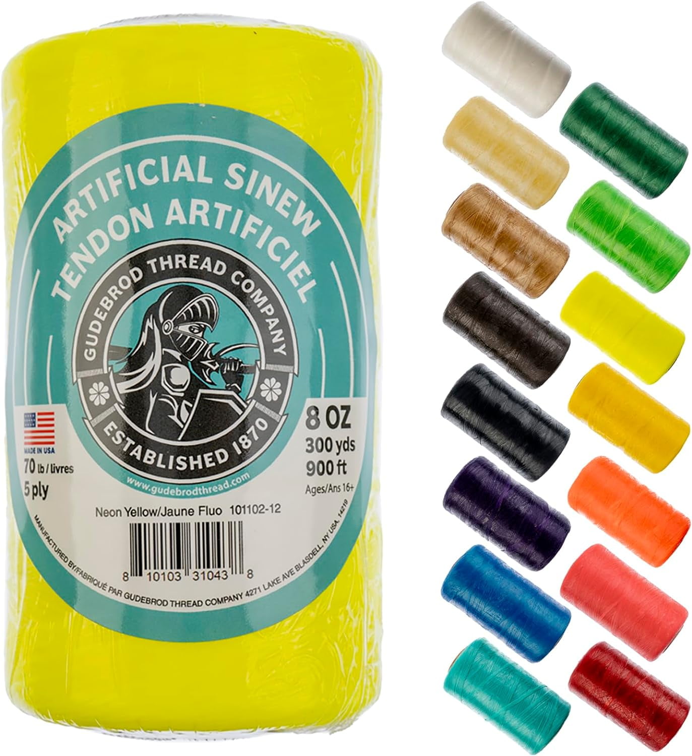 Gudebrod Sinew 300 Yards (900 ft) Neon Yellow Artificial Sinew Thread ...