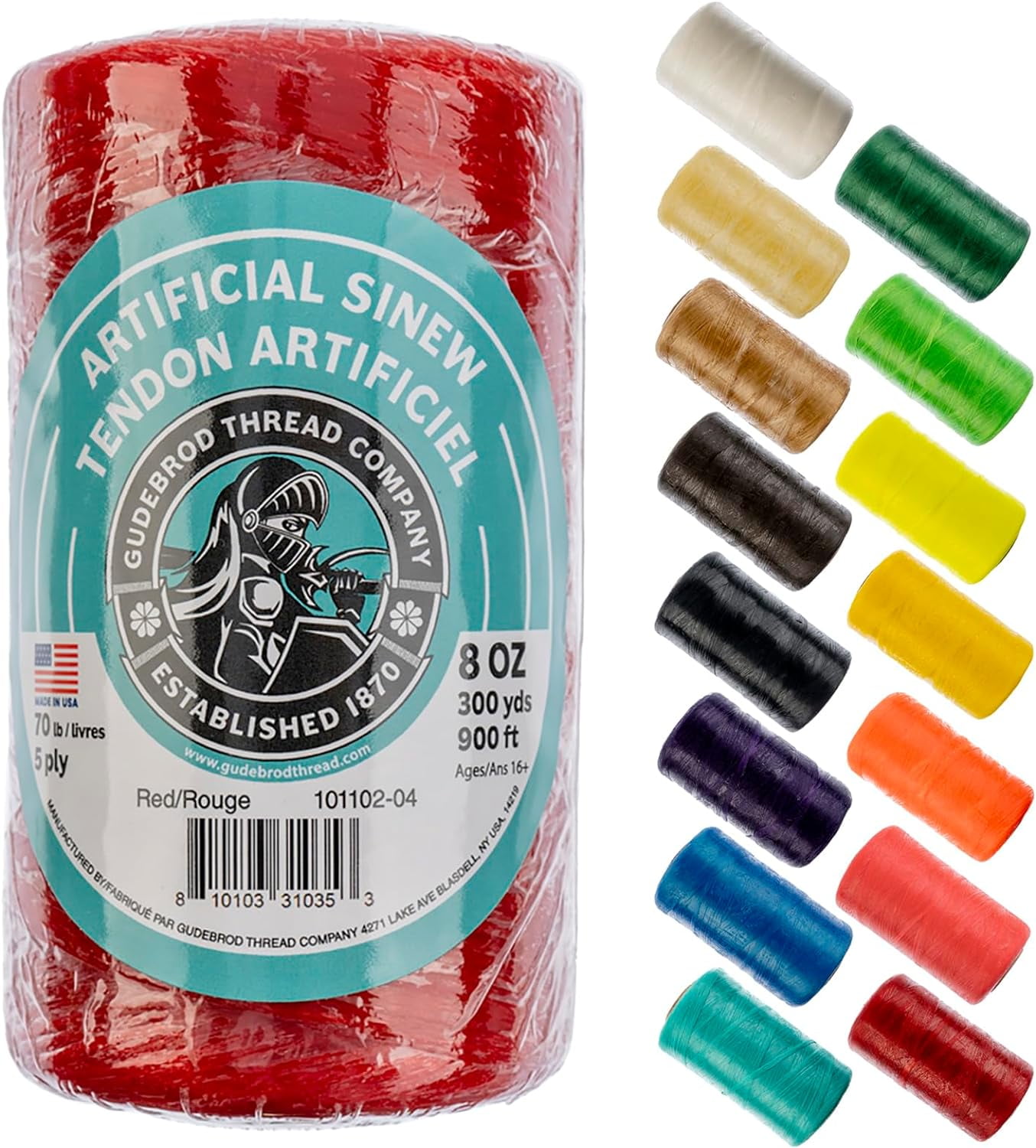 Gudebrod Sinew 300 Yards (900 ft) Scarlet Red Artificial Sinew Thread ...