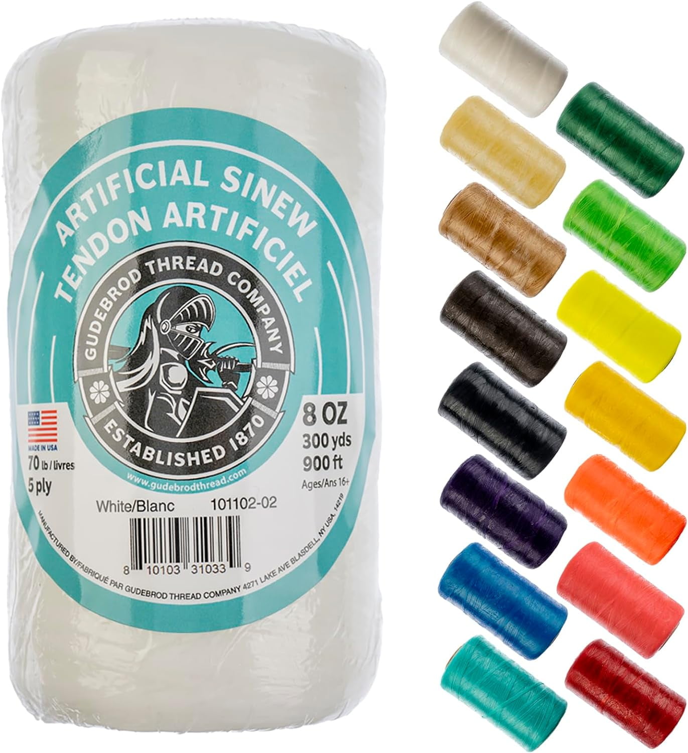 Gudebrod Sinew 300 Yards (900 ft) White Artificial Sinew Thread, 8oz ...
